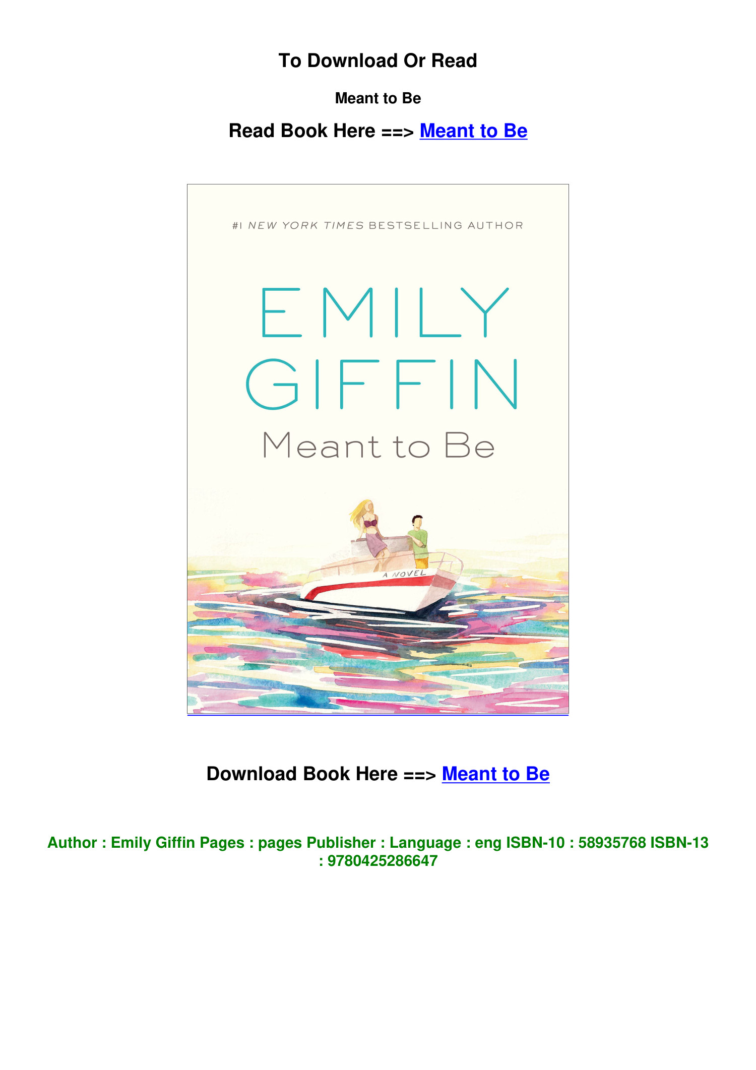 PDF download Meant to Be By Emily Giffin.pdf | DocDroid