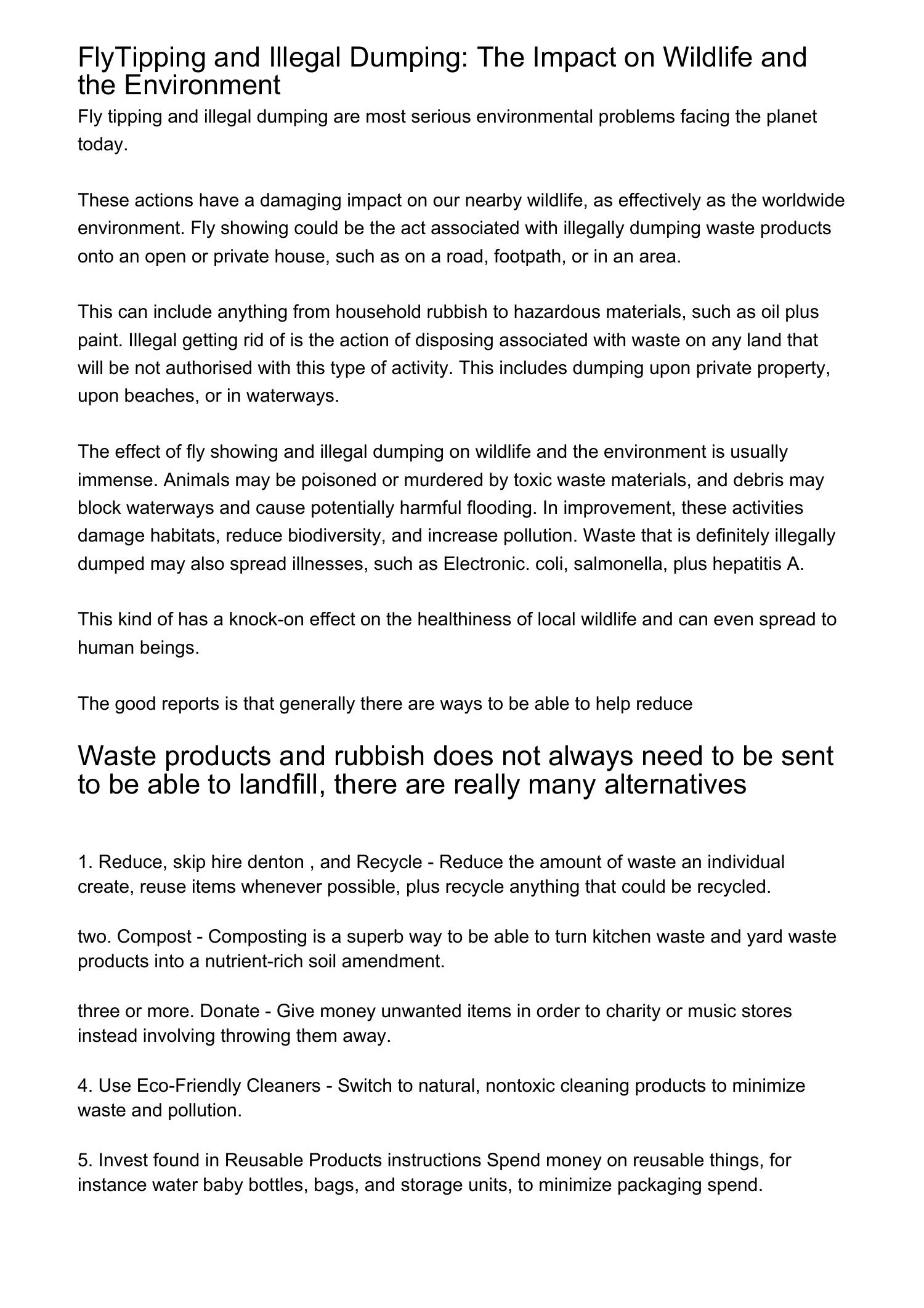 FlyTipping and Unlawful Dumping The Effect on Wildlife in addition to ...