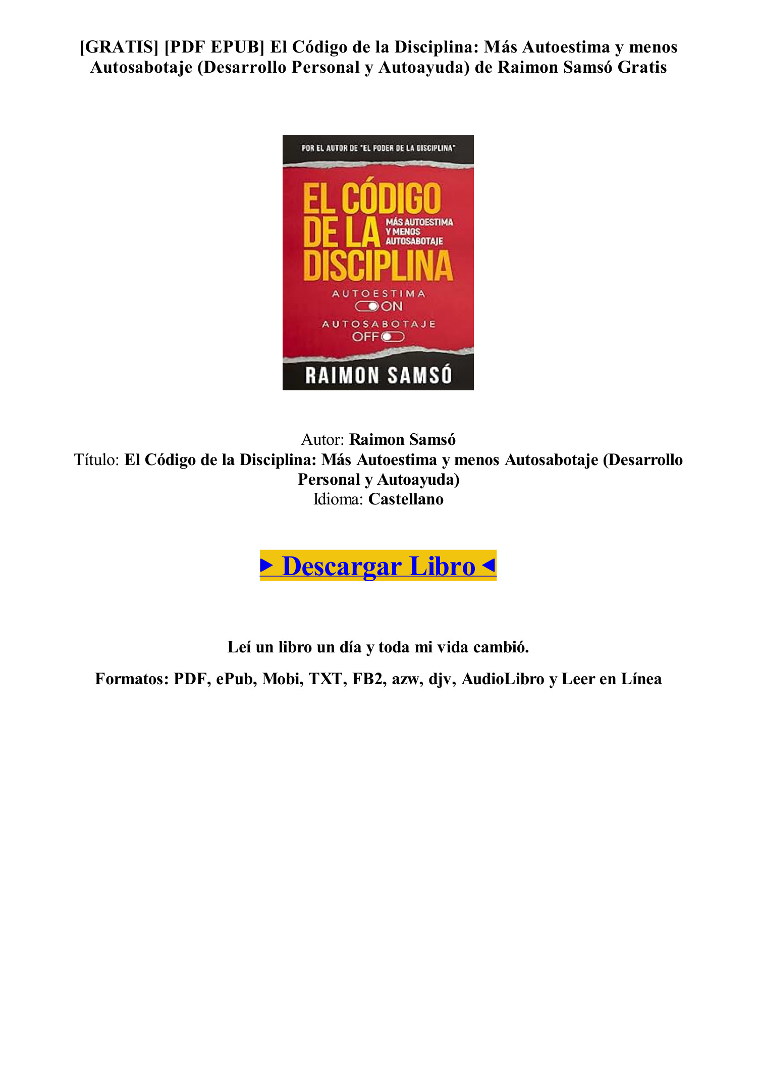 [Libro] [EPUB PDF] El Código de la Disciplina de Raimon Samsó {.azw}.pdf | DocDroid