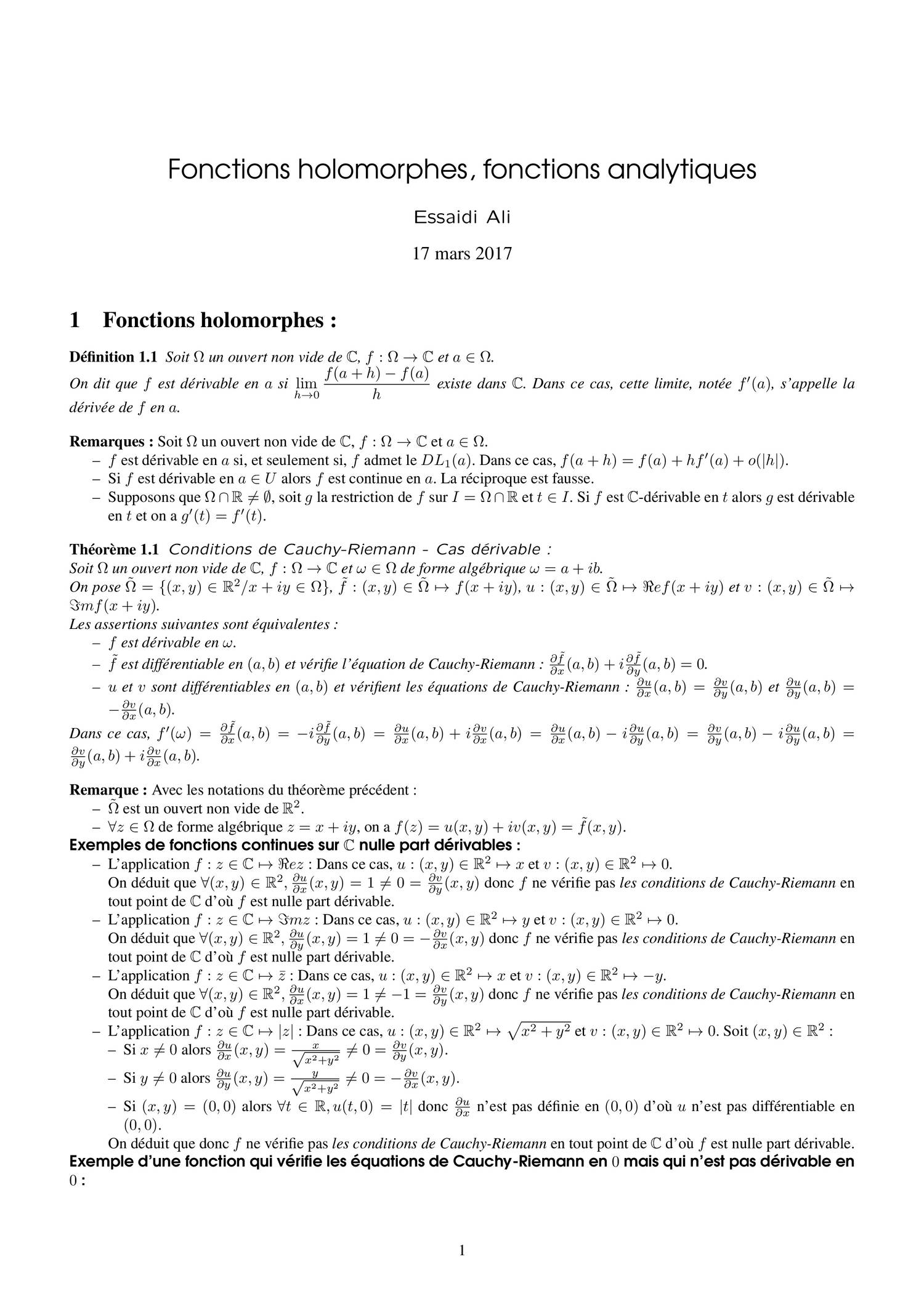 Fonctions holomorphes - IMJ-PRG