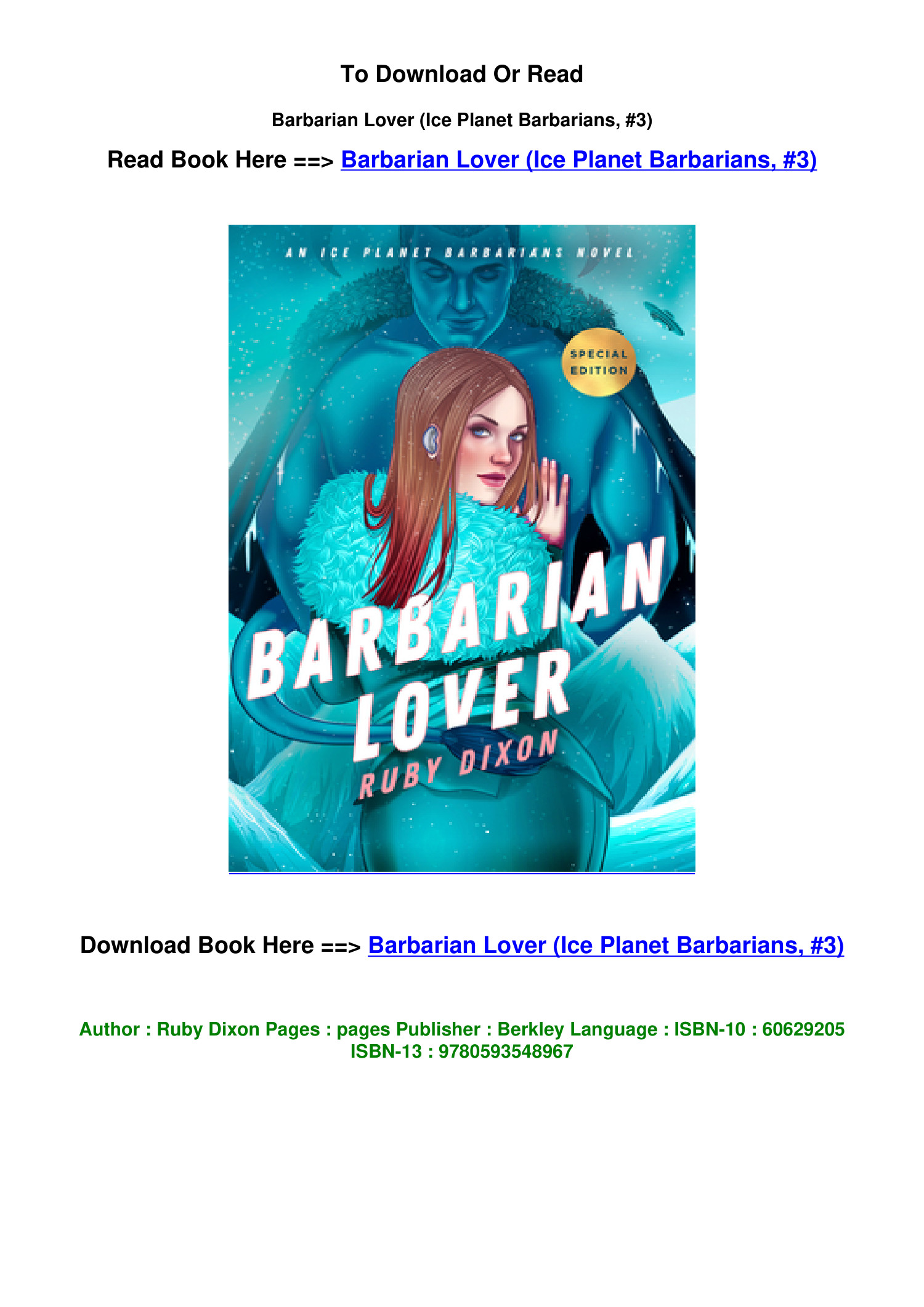 Download pdf Barbarian Lover Ice Planet Barbarians 3 BY Ruby Dixon.pdf | DocDroid