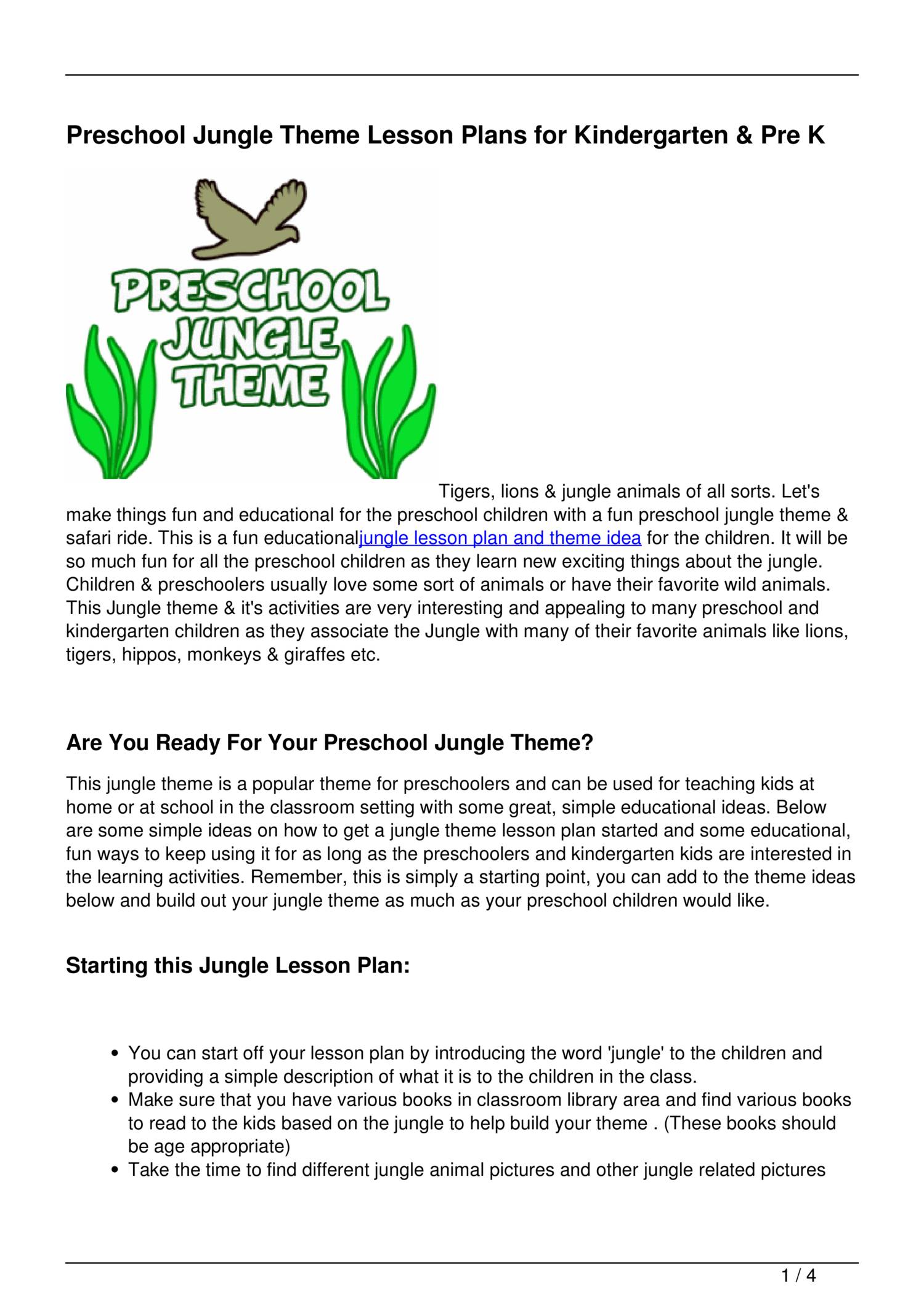 Jungle Theme Lesson Plans Preschool
