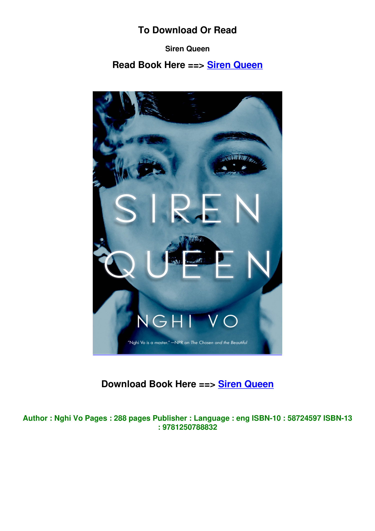 download EPUB Siren Queen by Nghi Vo.pdf | DocDroid