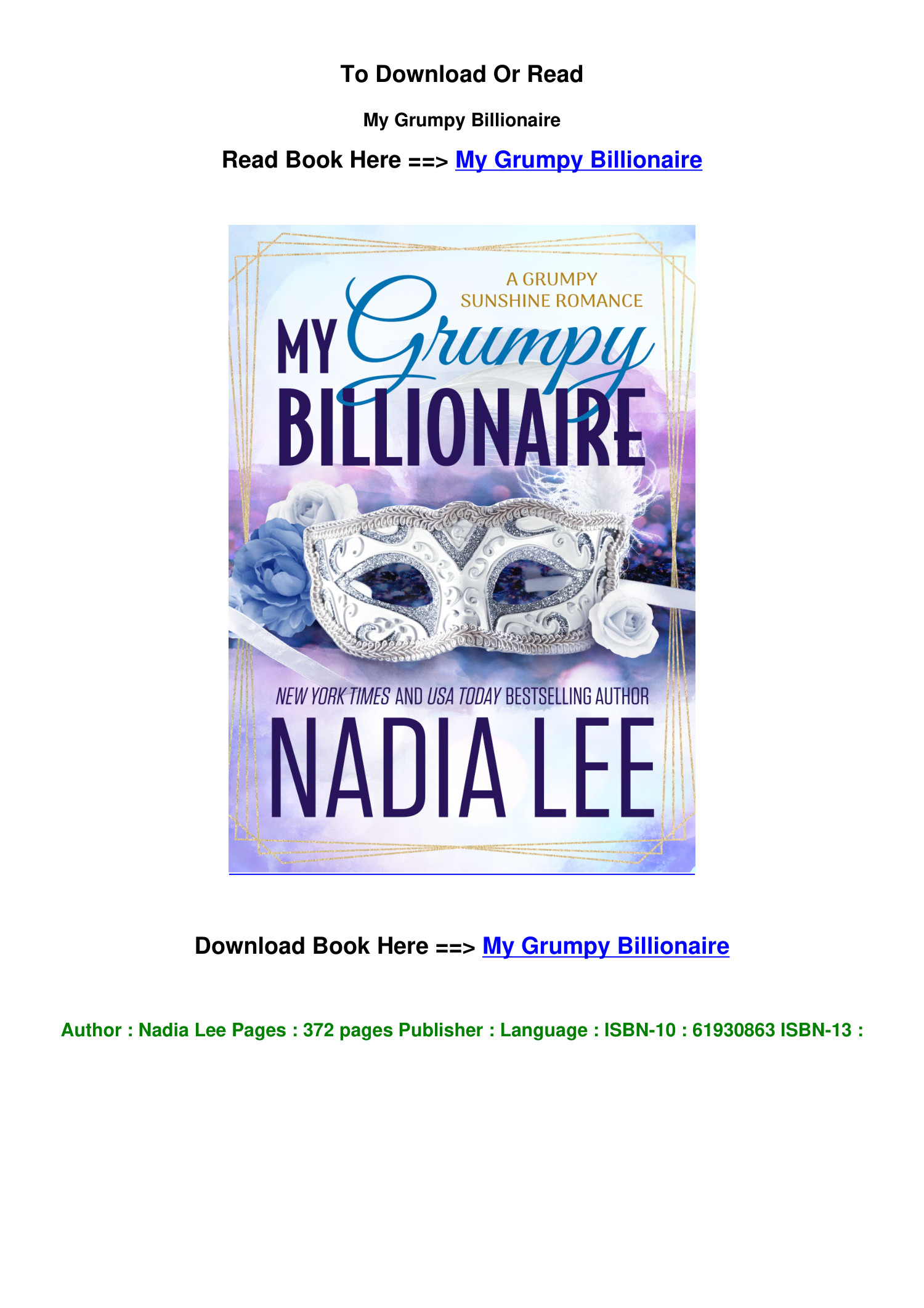My Grumpy Billionaire Nadia Lee