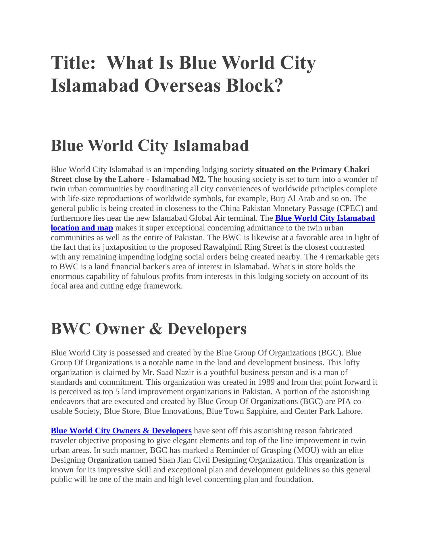 What Is Blue World City Islamabad Overseas Block.pdf | DocDroid