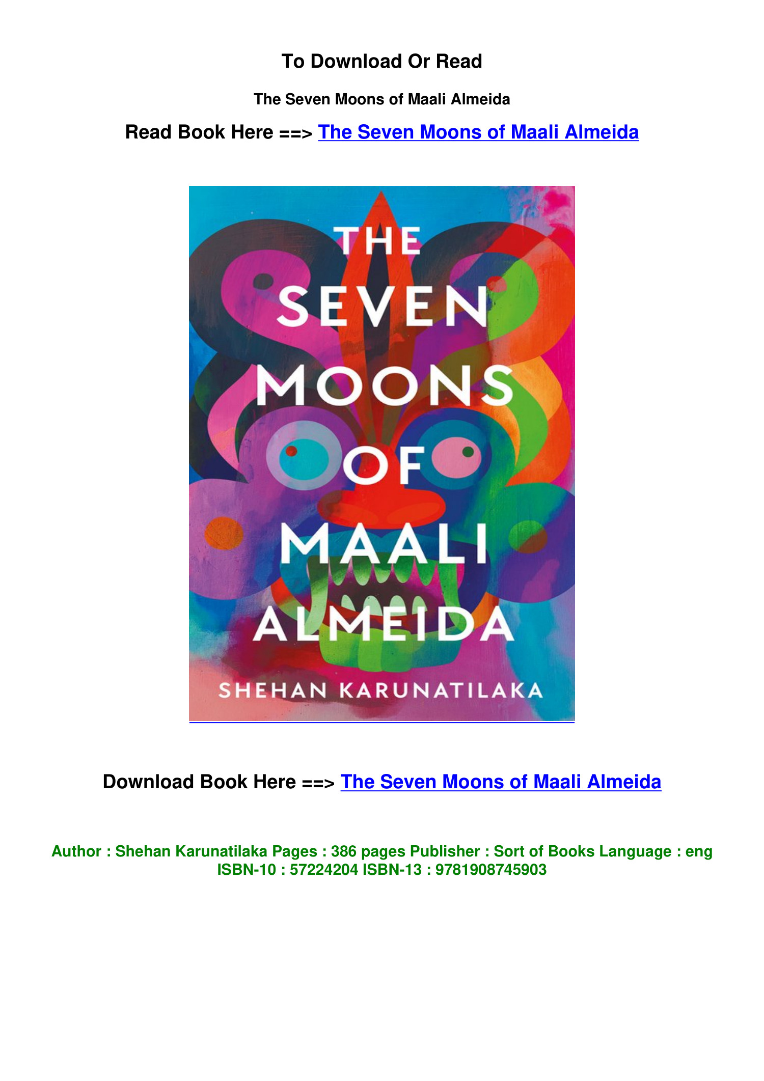download EPub The Seven Moons of Maali Almeida by Shehan Karunatilaka ...