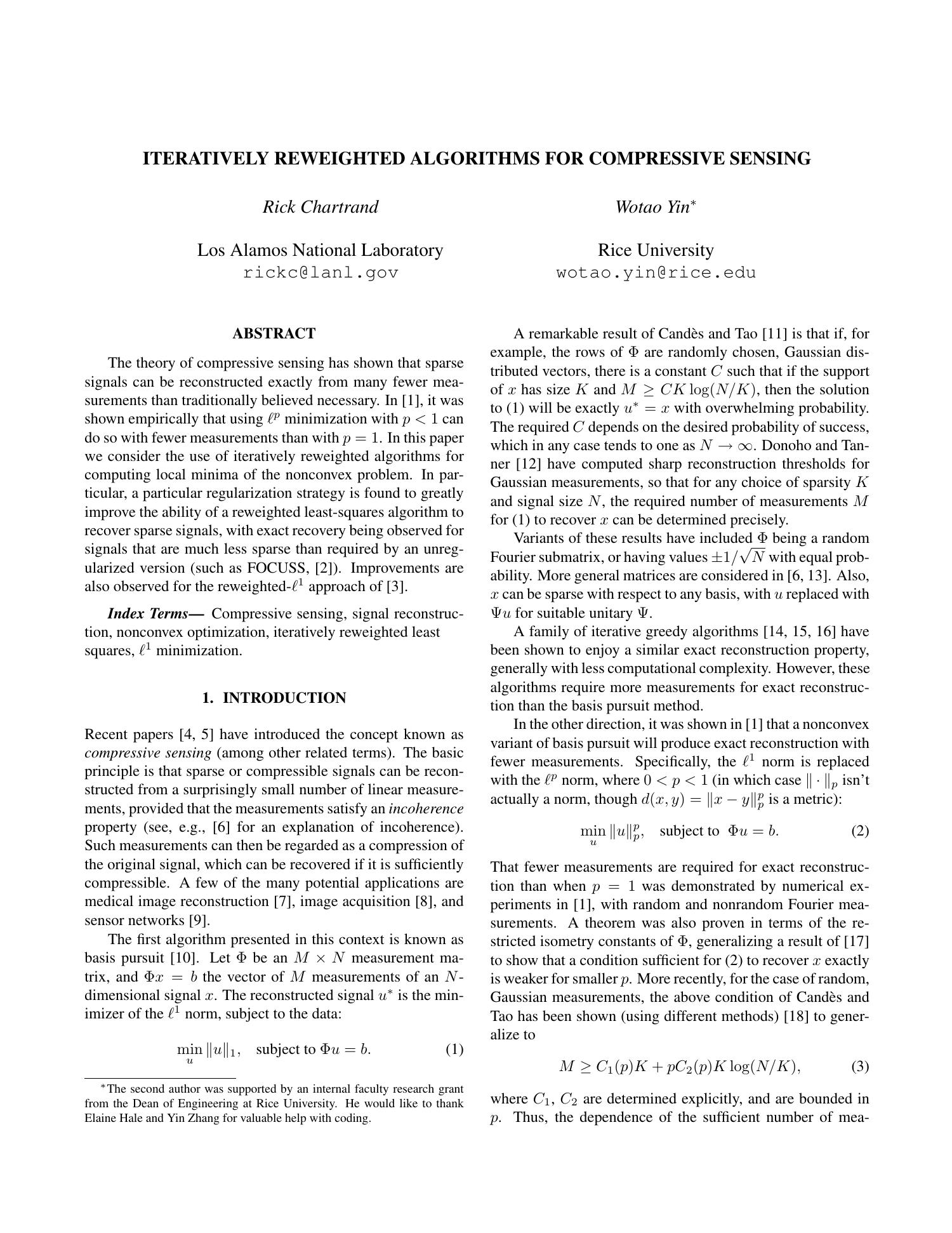 Iteratively Reweighted Algorithms For Compressive Sensingpdf Docdroid