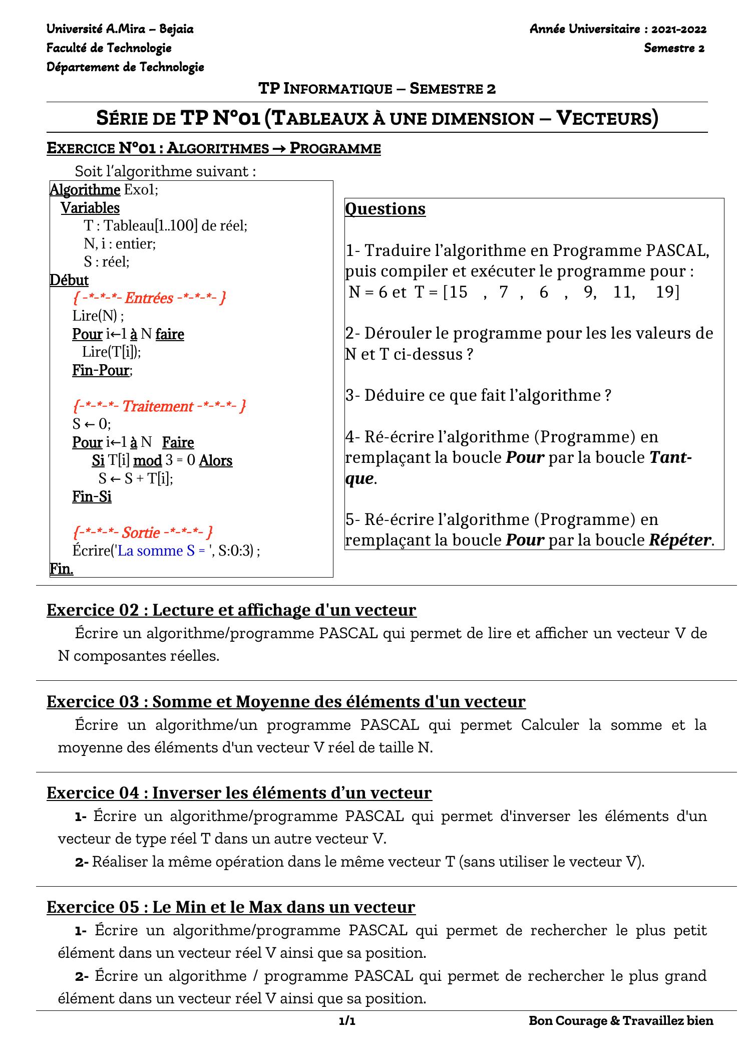 001 - Série_TP_N_01 - Tableaux à Une dimension (vecteurs).pdf | DocDroid