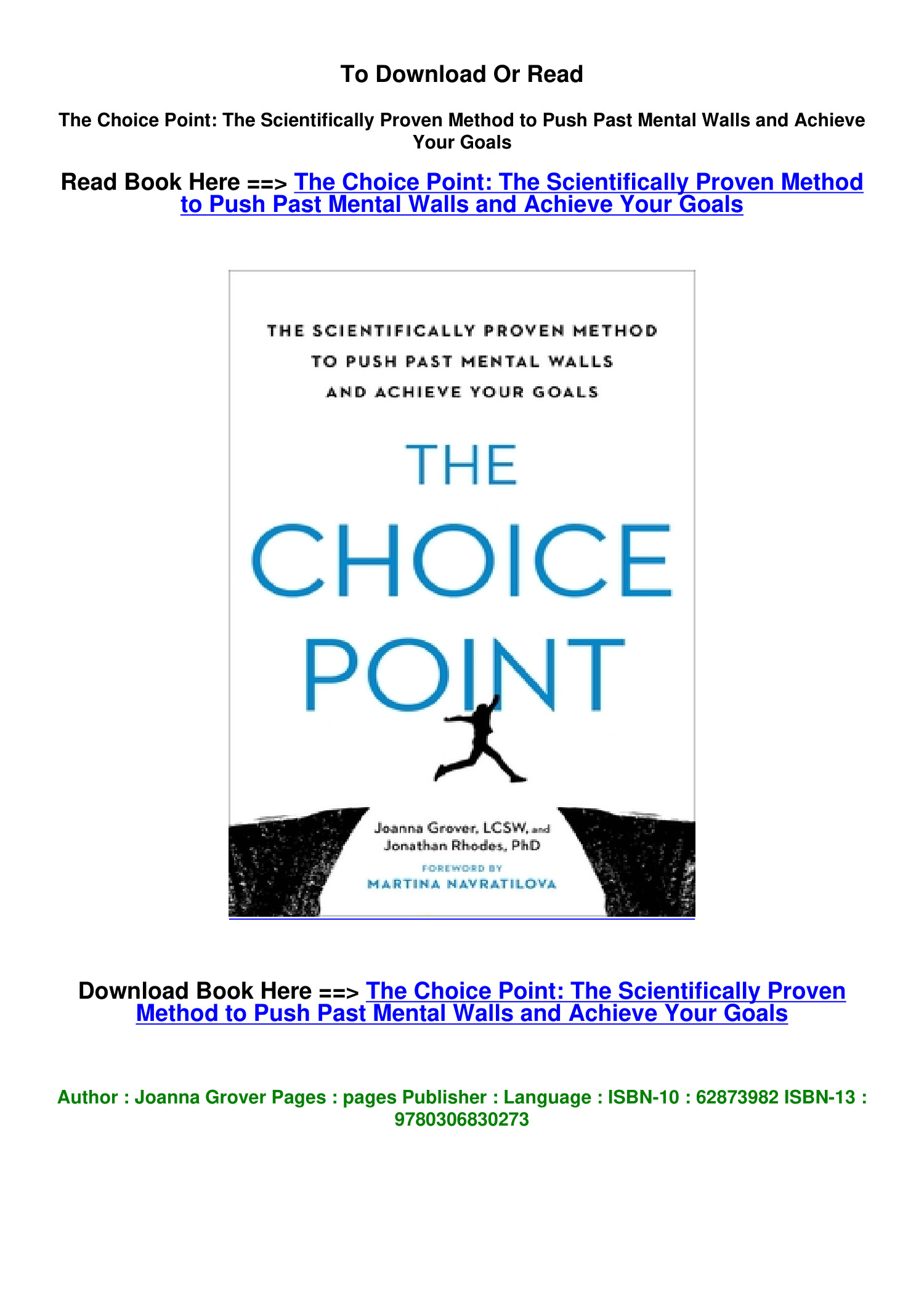 DOWNLOAD PDF The Choice Point The Scientifically Proven Method to Push ...