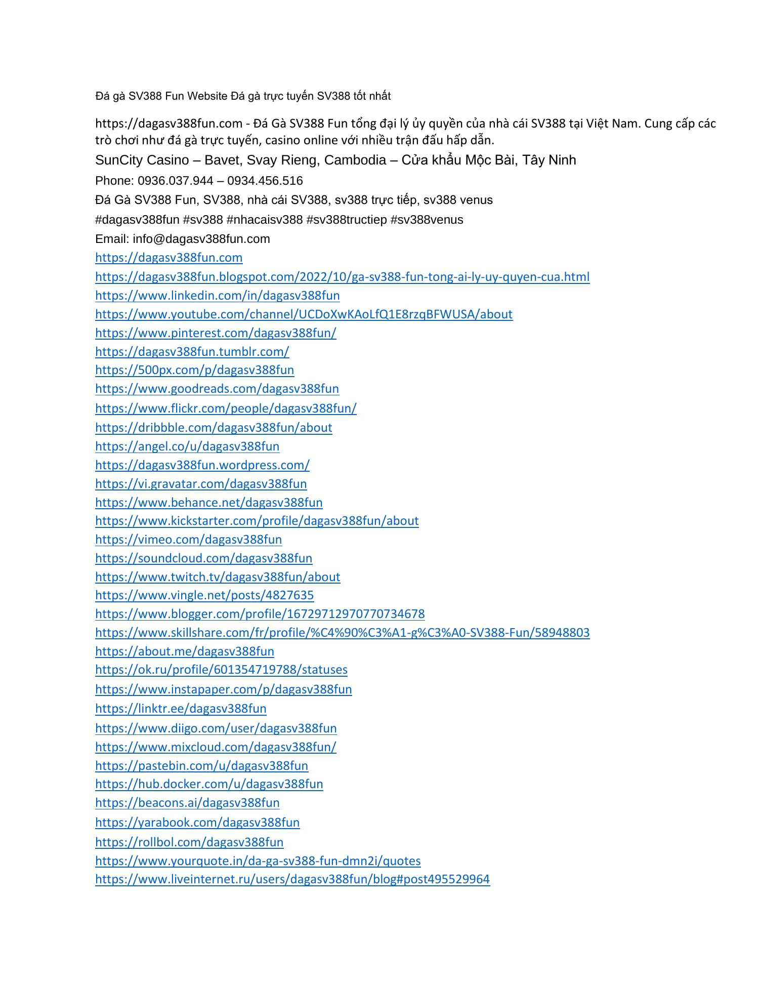 Đá gà SV388 Fun Website Đá gà trực tuyến SV388 tốt nhất.docx | DocDroid