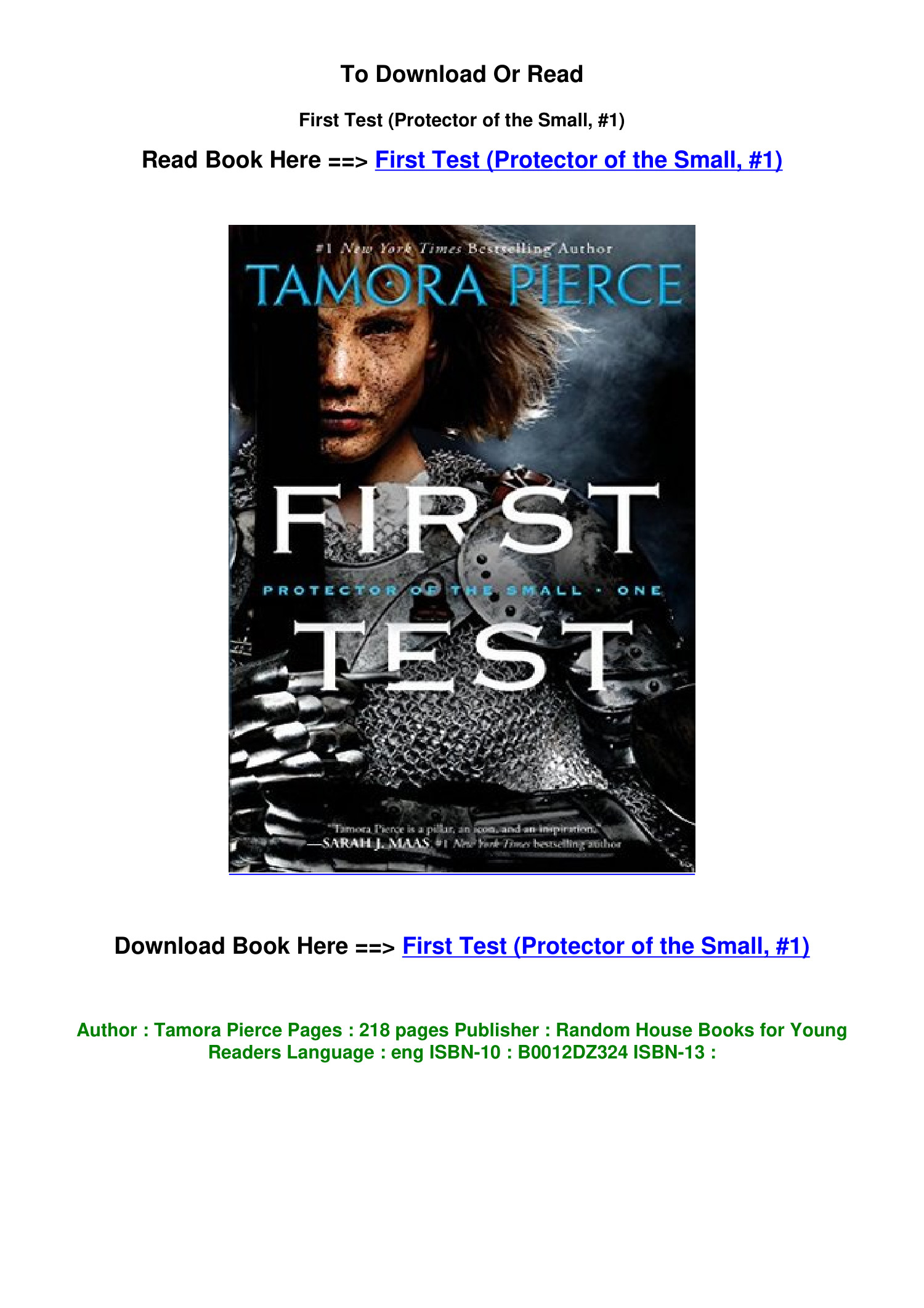 DOWNLOAD Pdf First Test Protector of the Small 1 BY Tamora Pierce.pdf ...