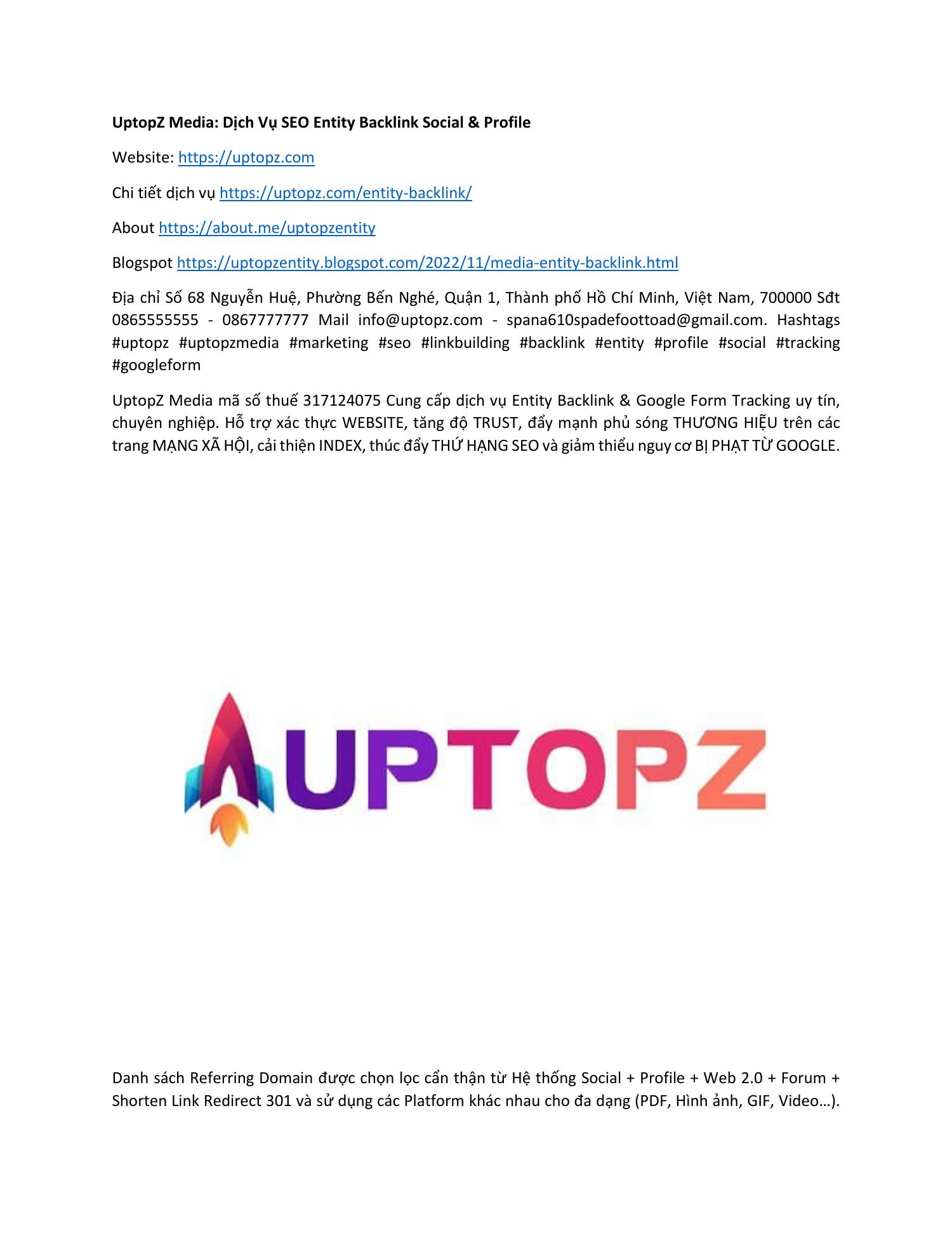 Dich Vu SEO Entity Backlink Social Profile UptopZ Media.pdf | DocDroid
