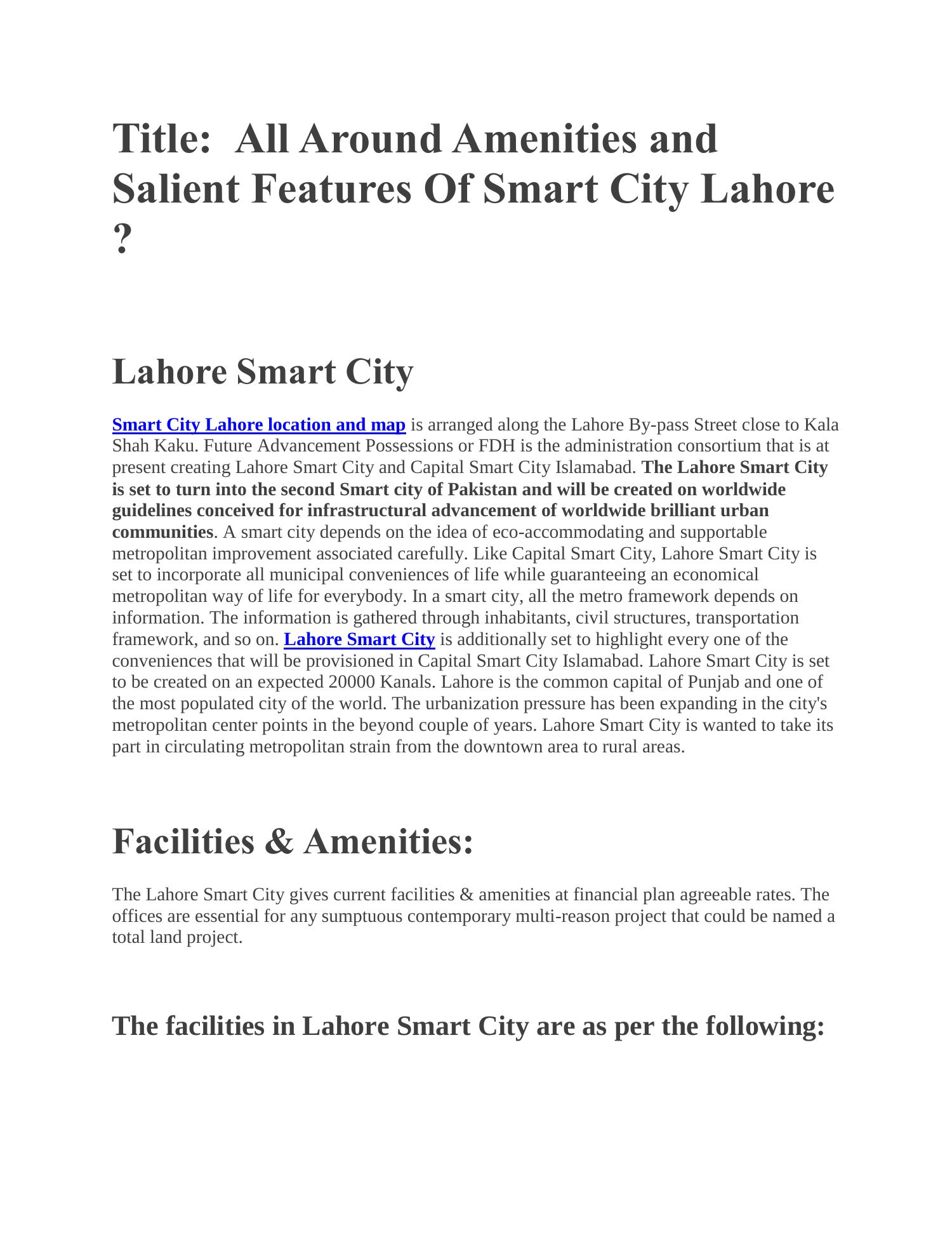 All Around Amenities and Salient Features Of Smart City Lahore.pdf ...