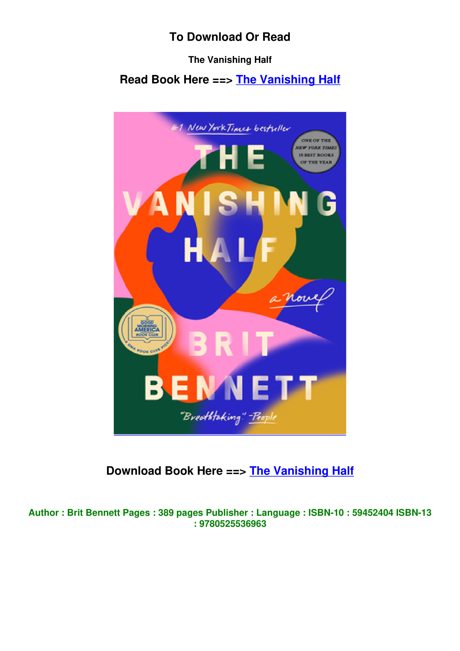 EPUB download The Vanishing Half By Brit Bennett.pdf | DocDroid