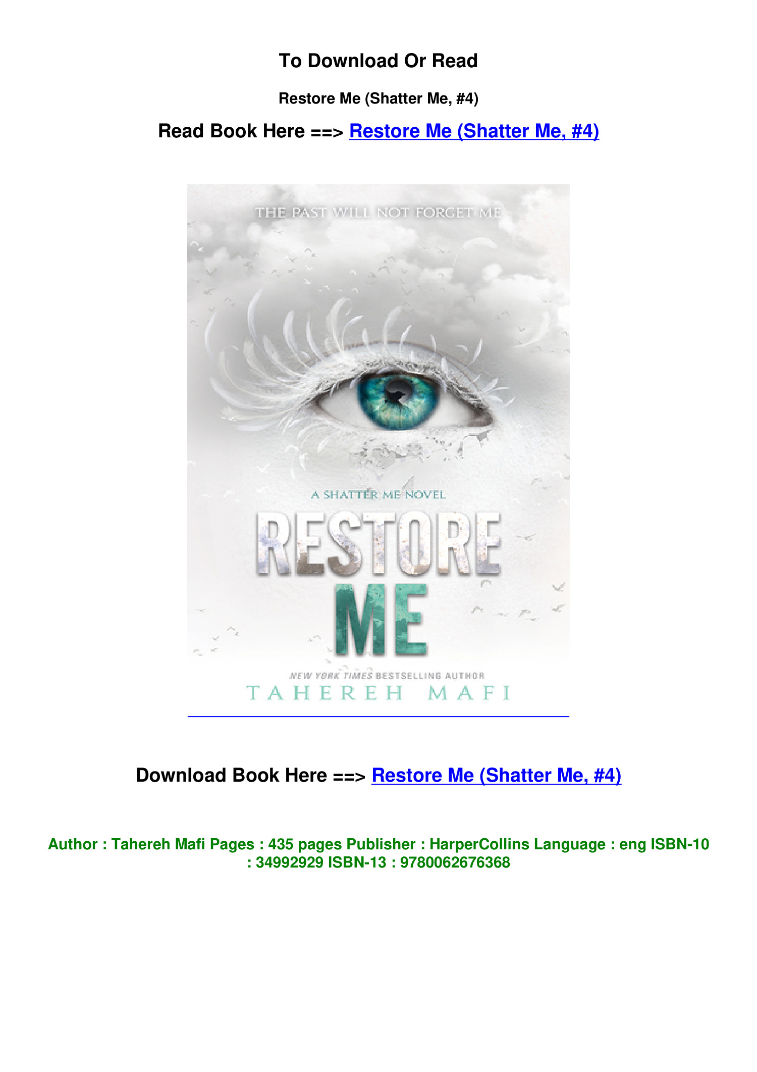 pdf download Restore Me Shatter Me 4 By Tahereh Mafi.pdf | DocDroid