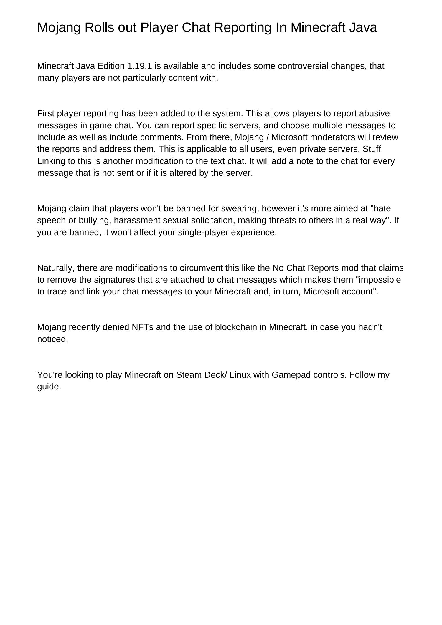 Mojang Rolls out Player Chat Reporting into Minecraft Javaozvmx.pdf.pdf ...