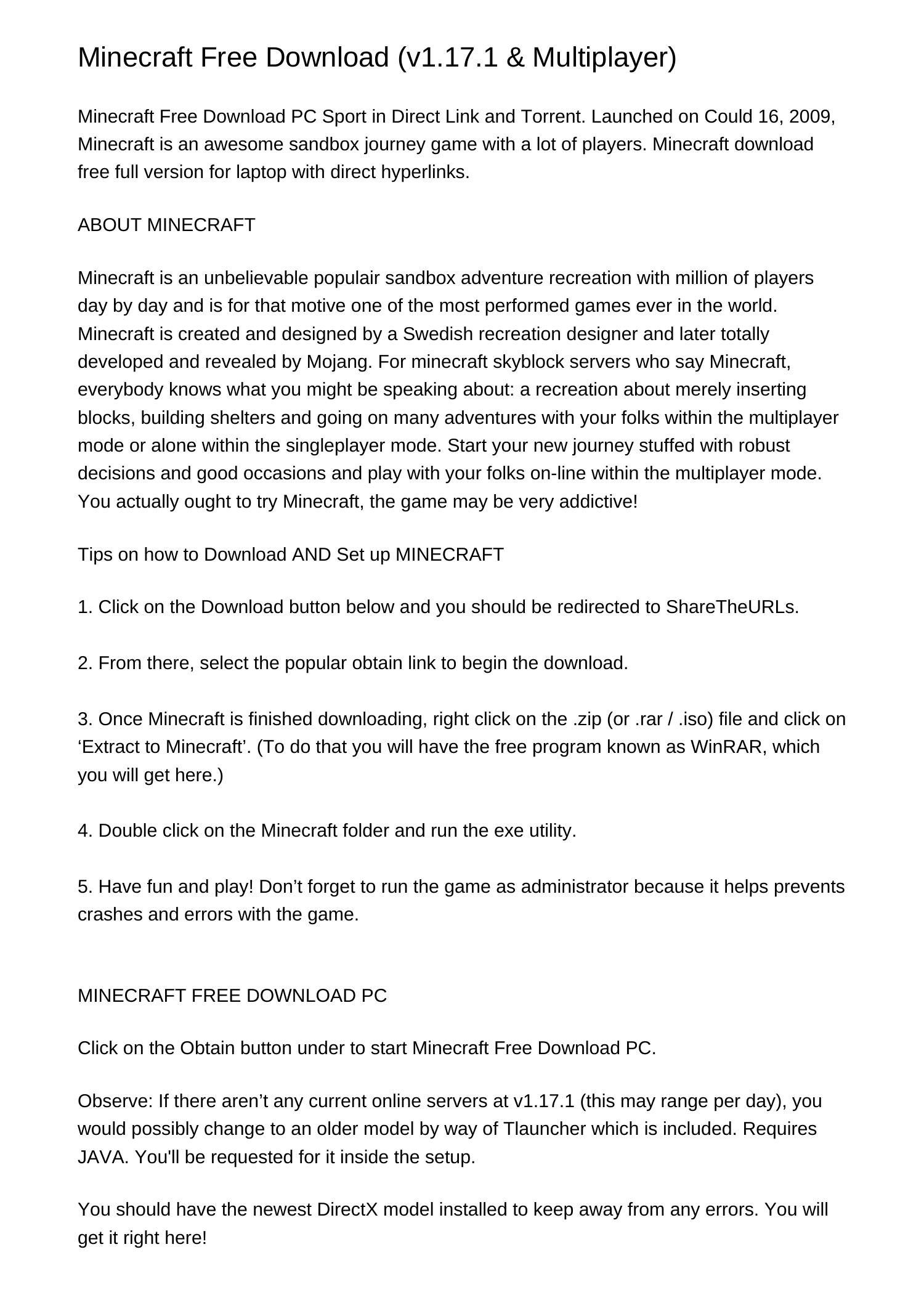 Minecraft Free Download v1171 Multiplayerzrveu.pdf.pdf | DocDroid