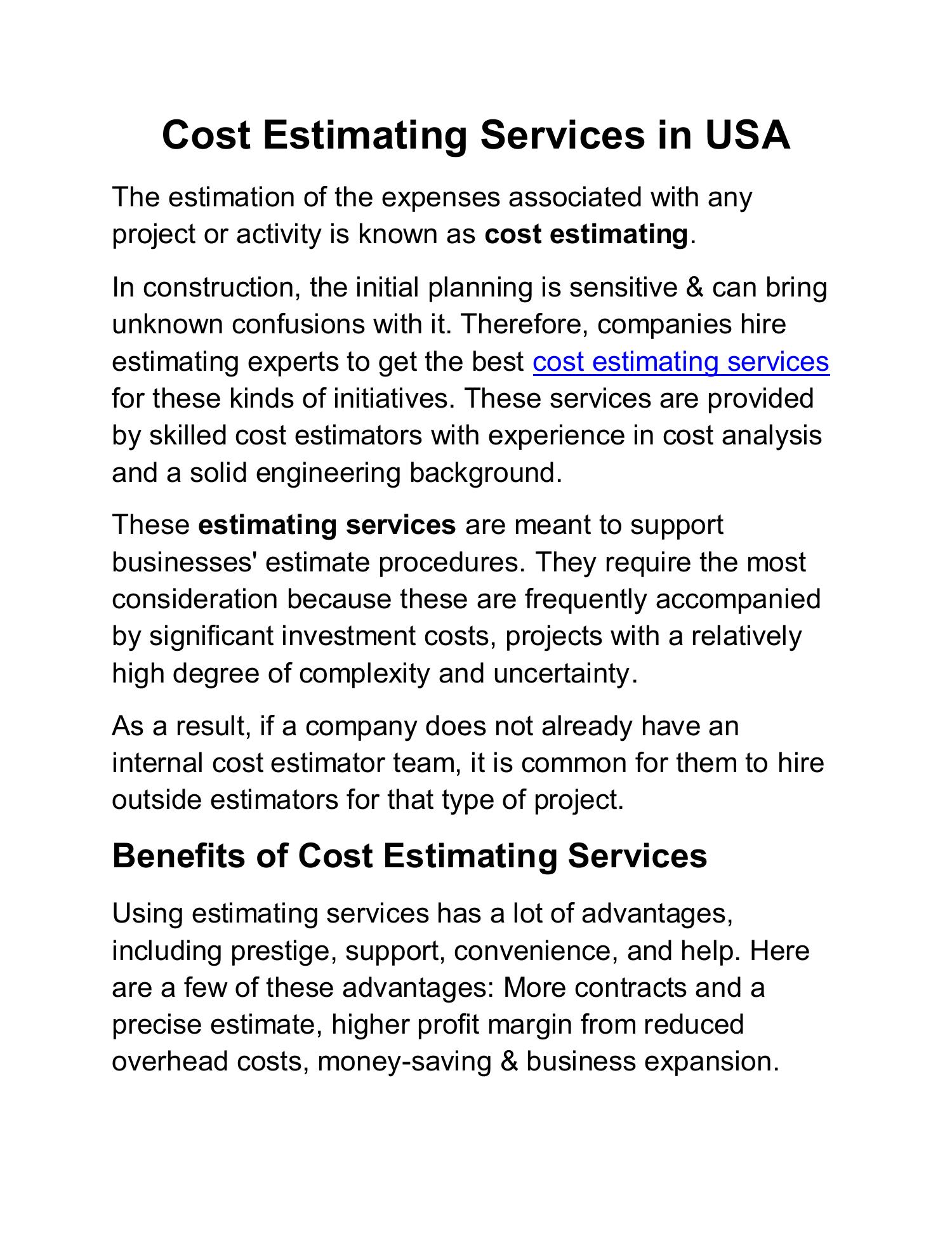 Cost Estimating Services in USA.pdf | DocDroid