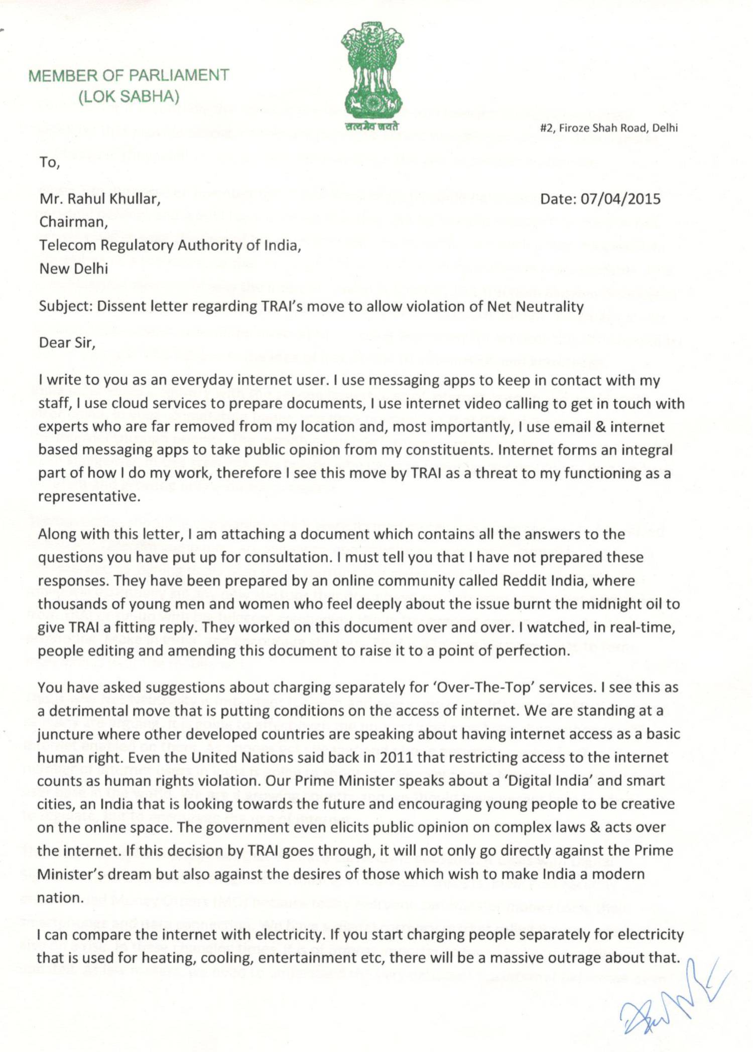Dissent Letter to TRAI.pdf | DocDroid
