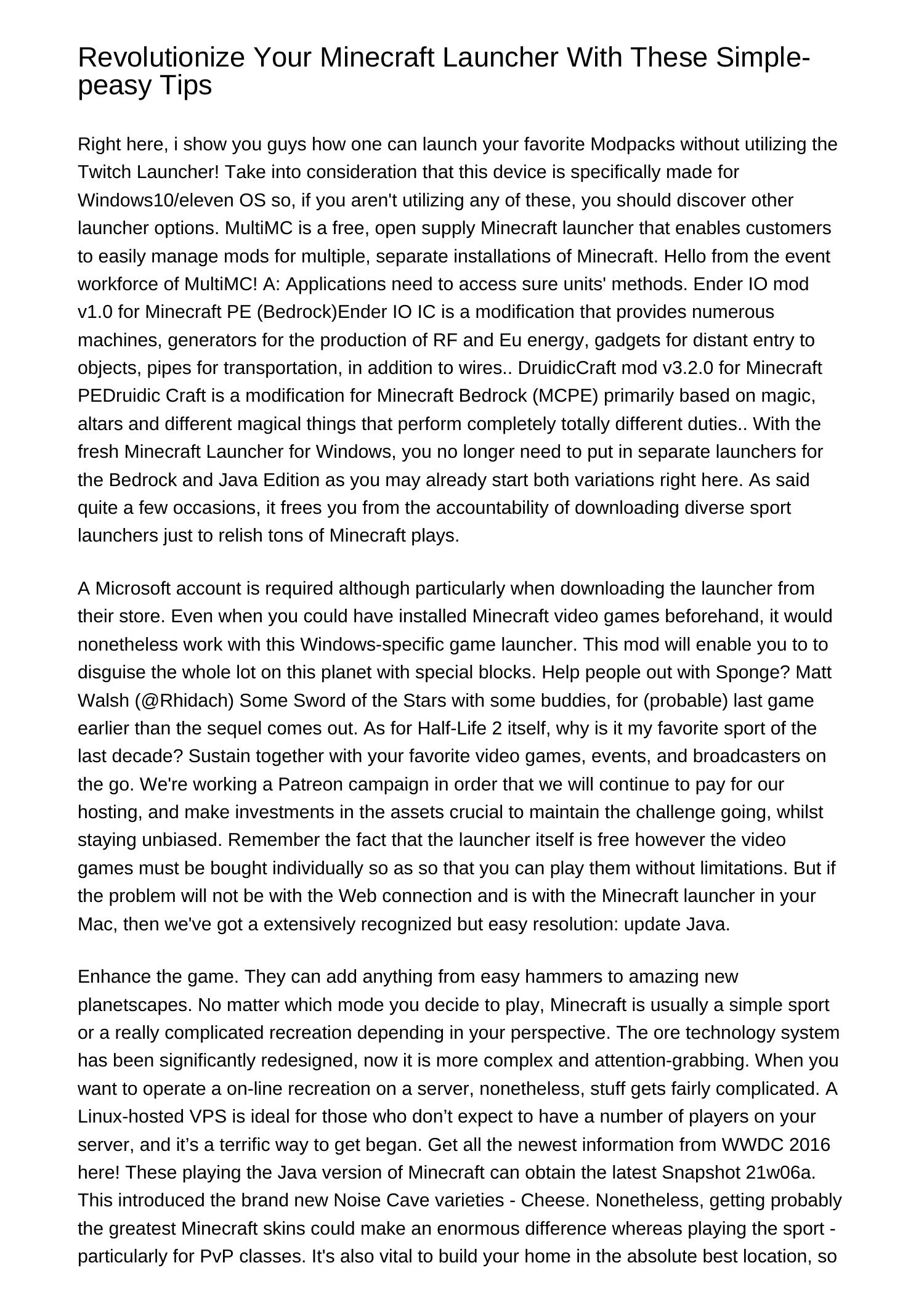 Revolutionize Your Minecraft Launcher With These Easypeasy Suggestionszmmzh.pdf.pdf | DocDroid