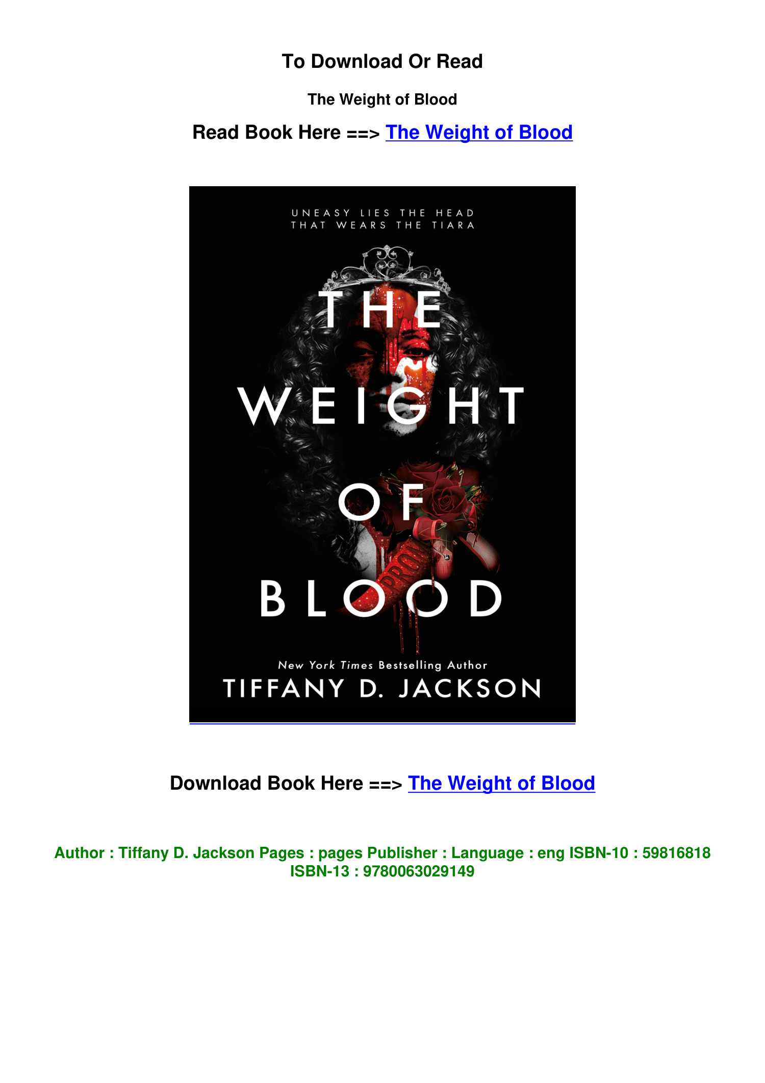 download pdf The Weight of Blood By Tiffany D Jackson.pdf | DocDroid