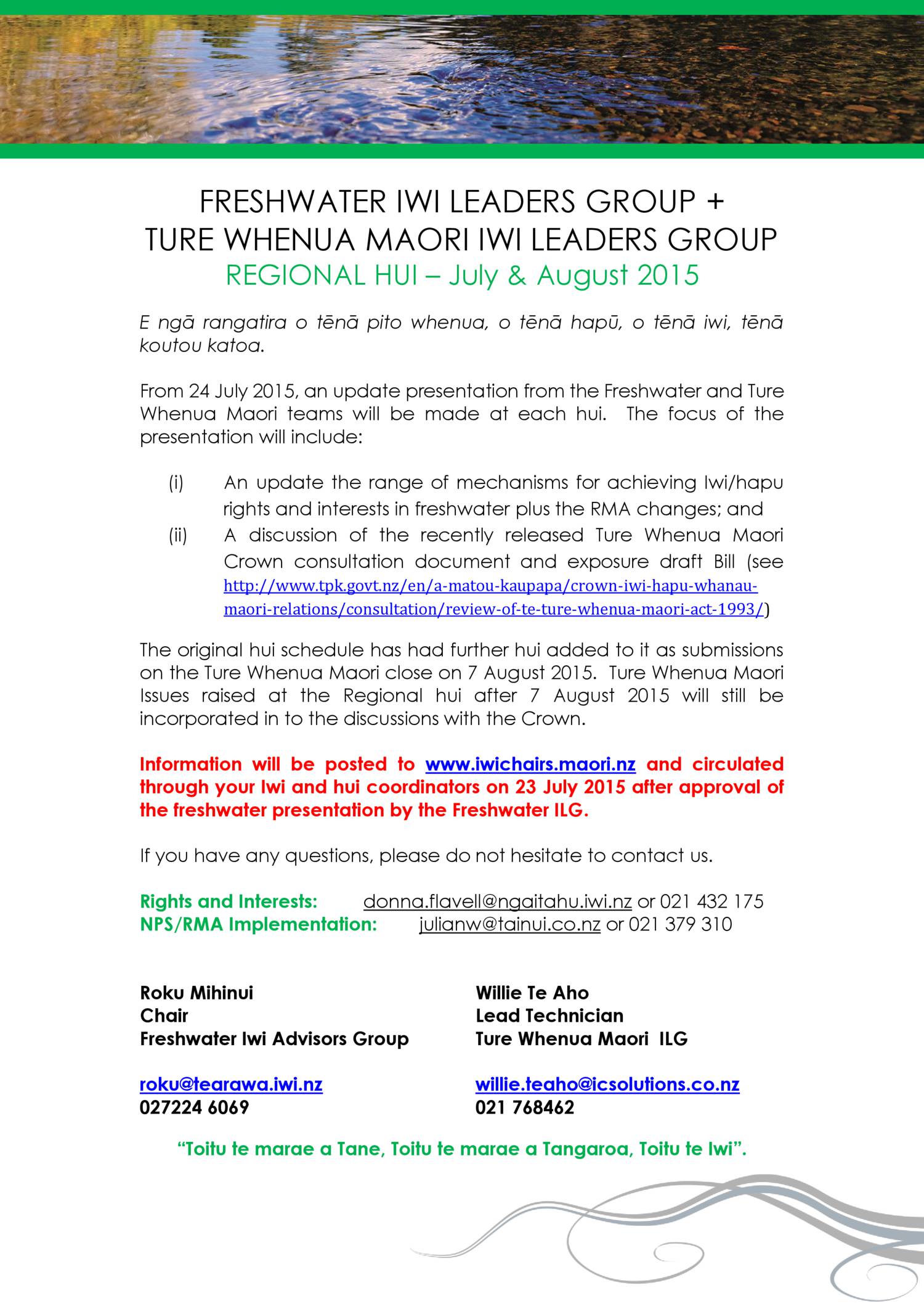 FINAL HUI PANUI - Freshwater ILG and Ture Whenua Maori ILG for July ...