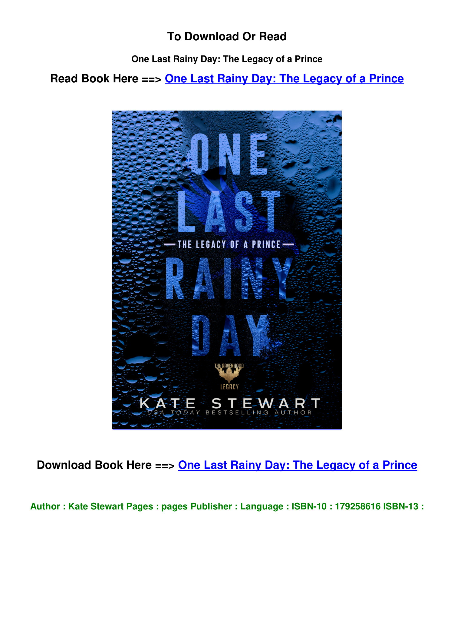 Pdf download One Last Rainy Day The Legacy of a Prince By Kate Stewart ...