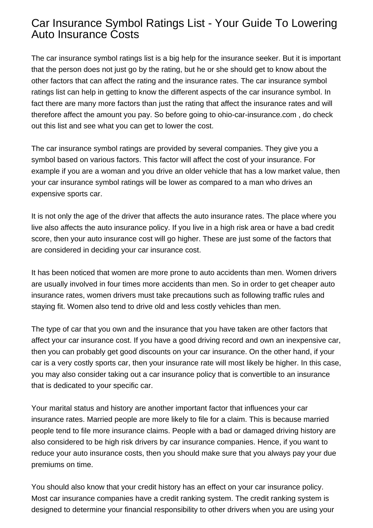 Car Insurance Symbol Ratings List Your Guide To Lowering Auto Insurance ...