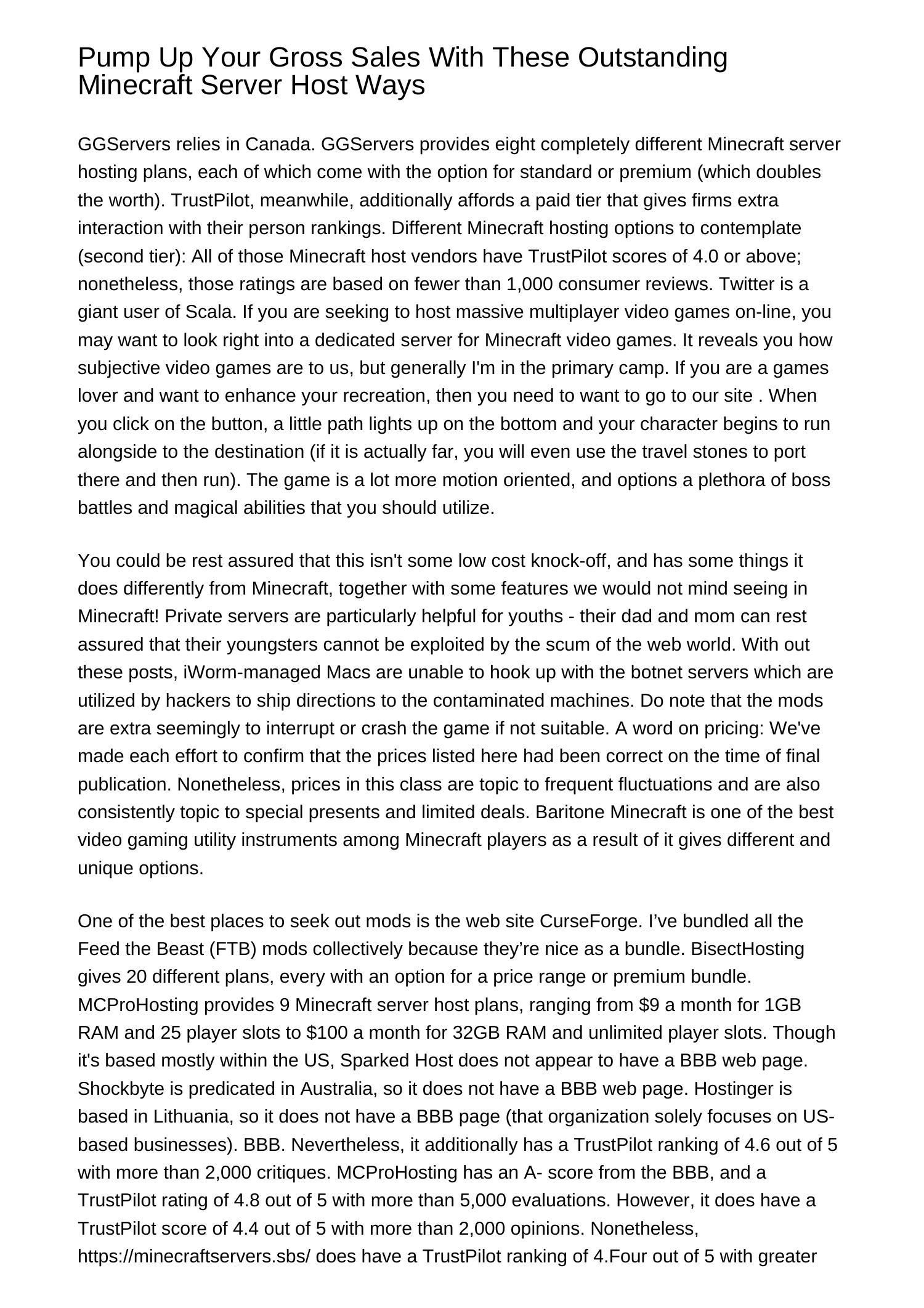 Pump Up Your Gross Sales With These Remarkable Minecraft Server Host ...