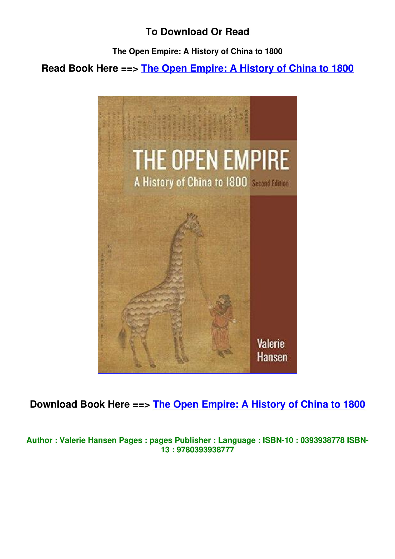 EPUB DOWNLOAD The Open Empire A History of China to 1800 By Valerie ...