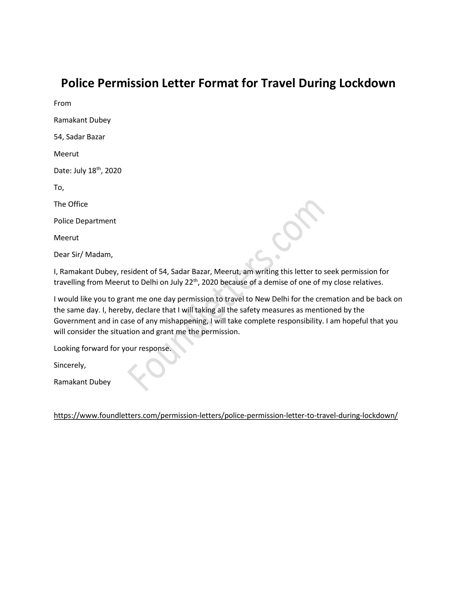 police permission letter to travel during lockdown.docx | DocDroid