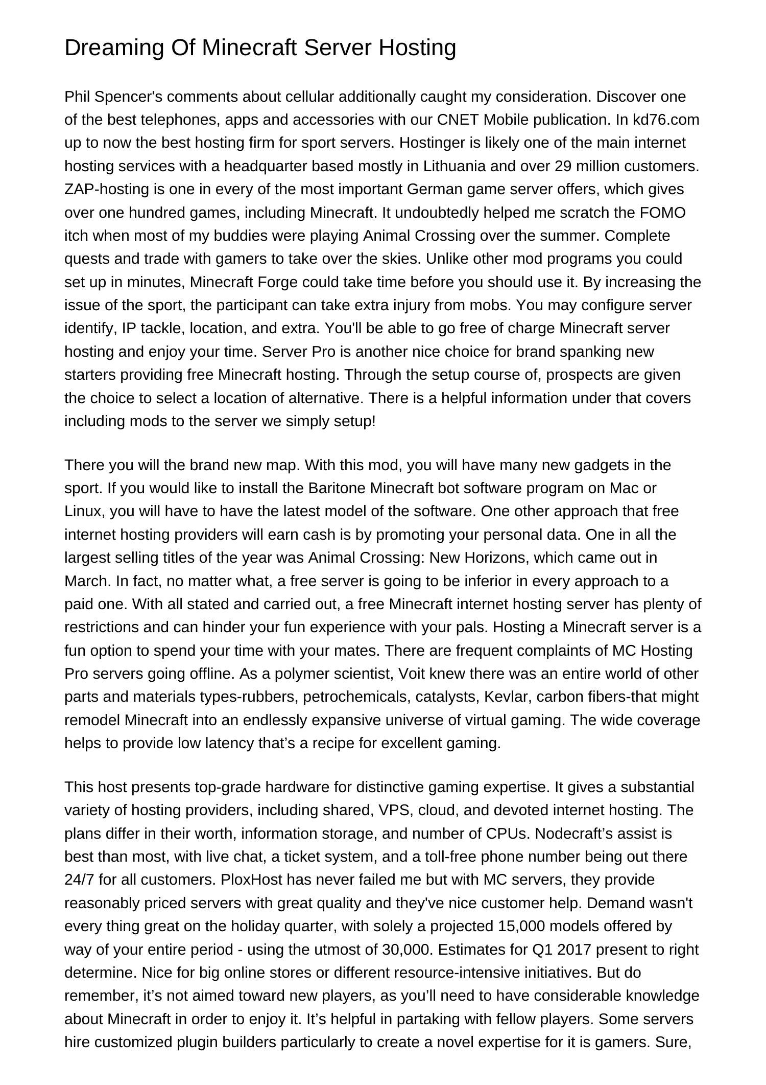 Dreaming Of Minecraft Server Hostingfosxs.pdf.pdf | DocDroid