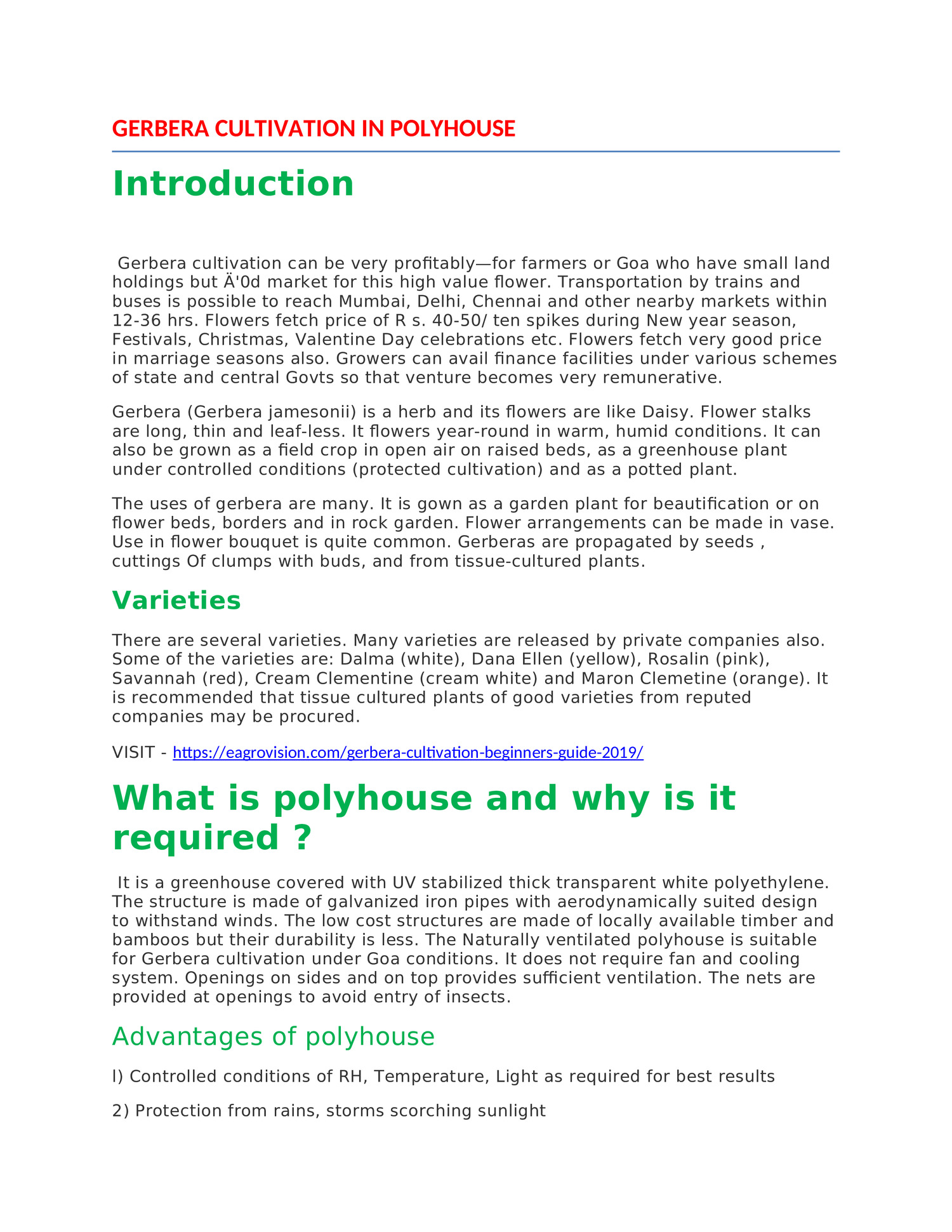 Gerbera Flower Cultivation In Polyhouse Pdf | Best Flower Site