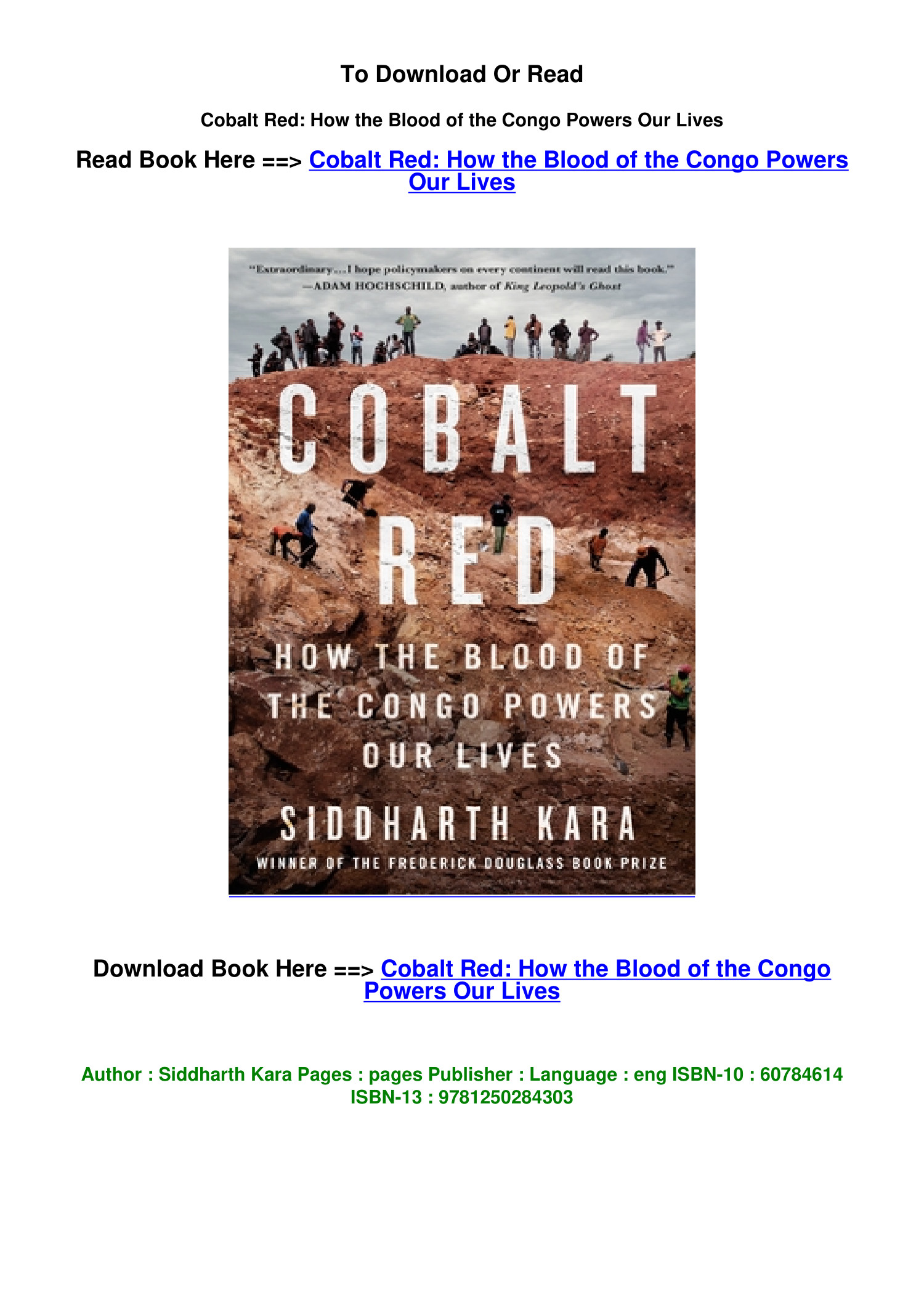 EPub DOWNLOAD Cobalt Red How the Blood of the Congo Powers Our Lives BY ...