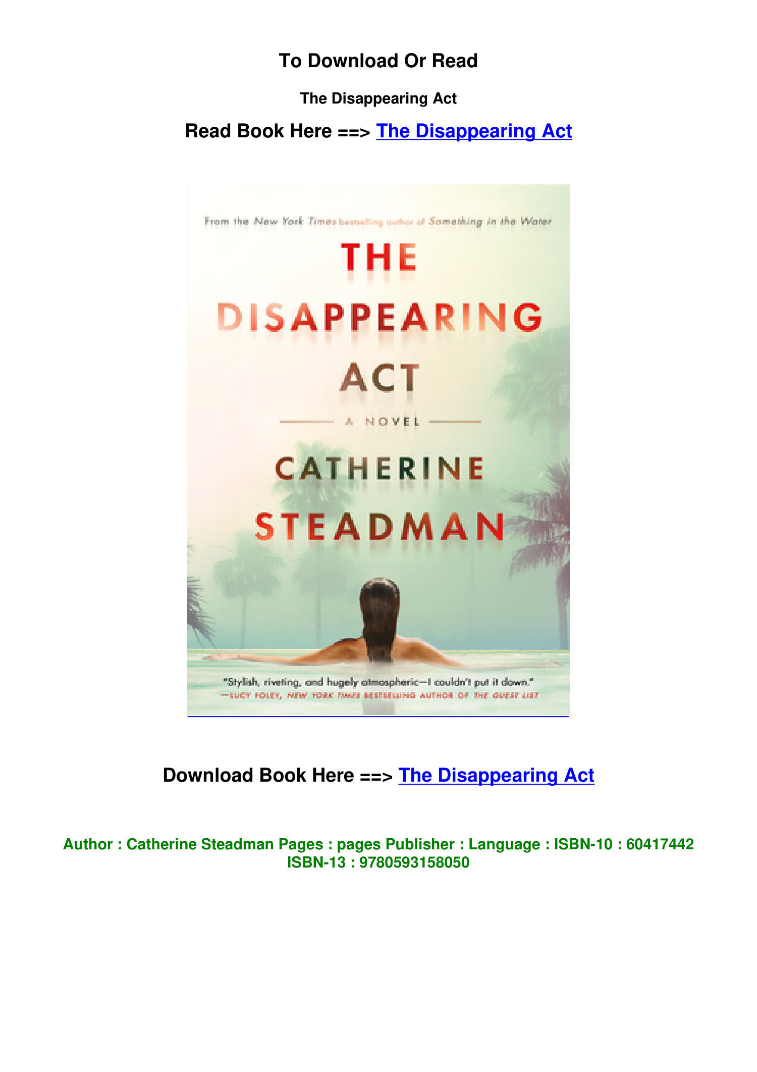 DOWNLOAD epub The Disappearing Act by Catherine Steadman.pdf | DocDroid