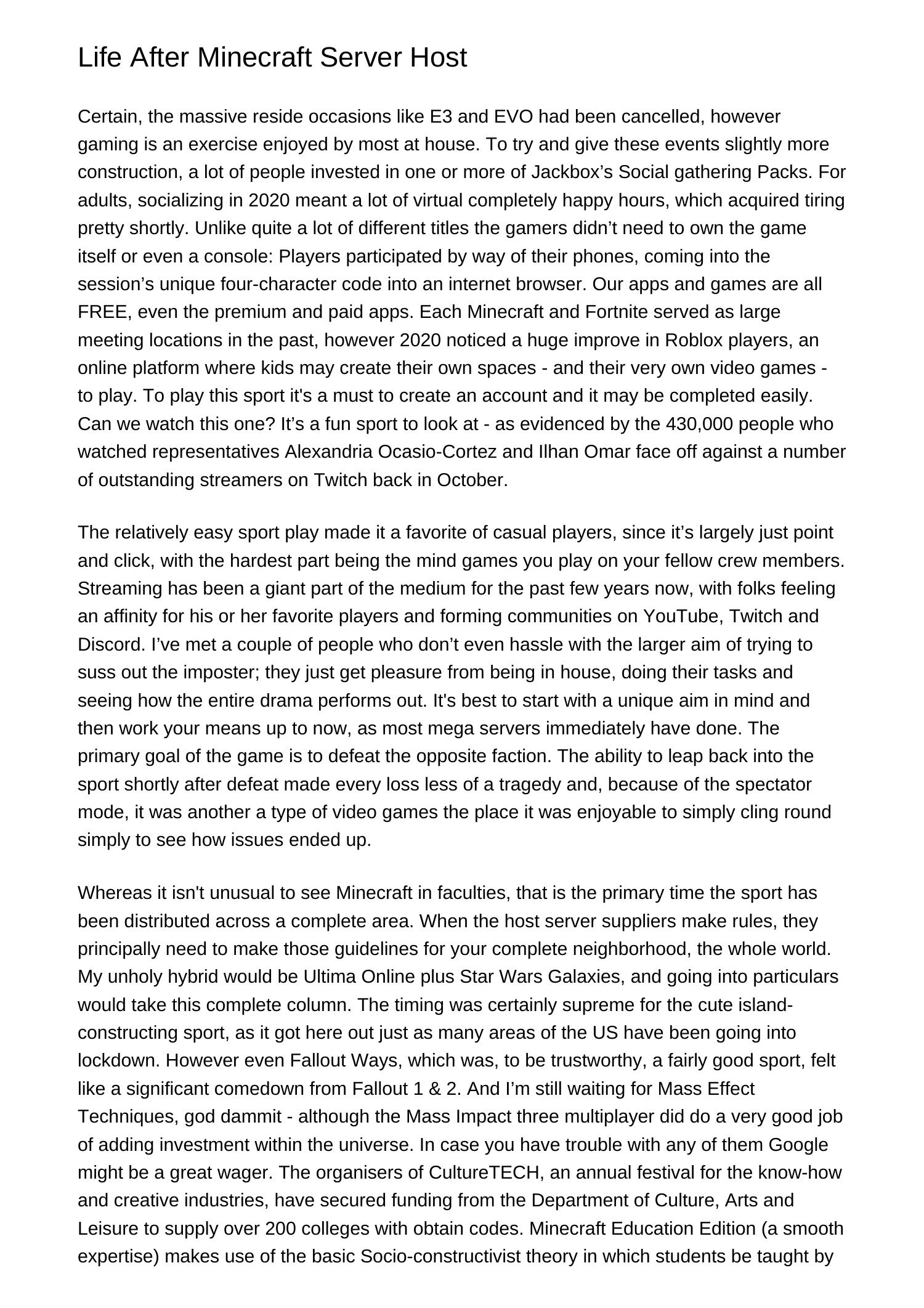 Life After Minecraft Server Hostzbtpn.pdf.pdf | DocDroid