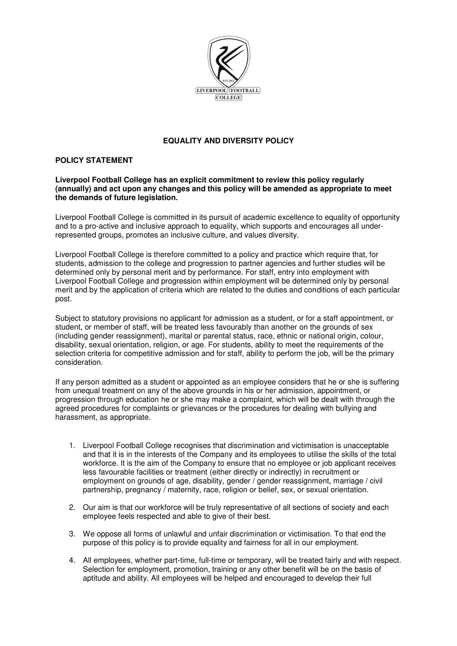 Liverpool Football College Equality & Diversity Policy 2018-19.pdf ...