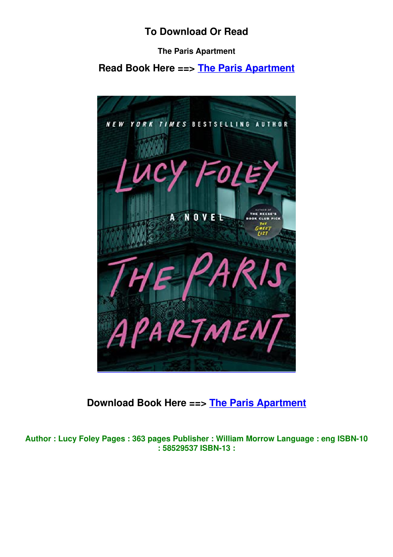download EPub The Paris Apartment By Lucy Foley.pdf | DocDroid