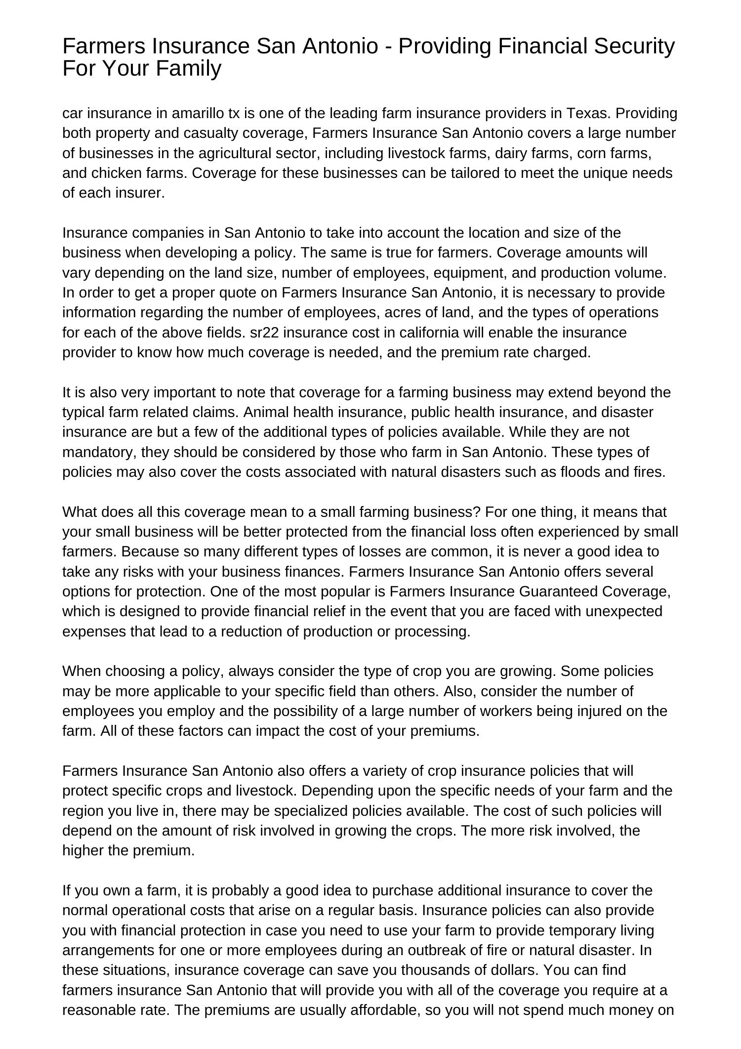 Farmers Insurance San Antonio Providing Financial Security For Your ...