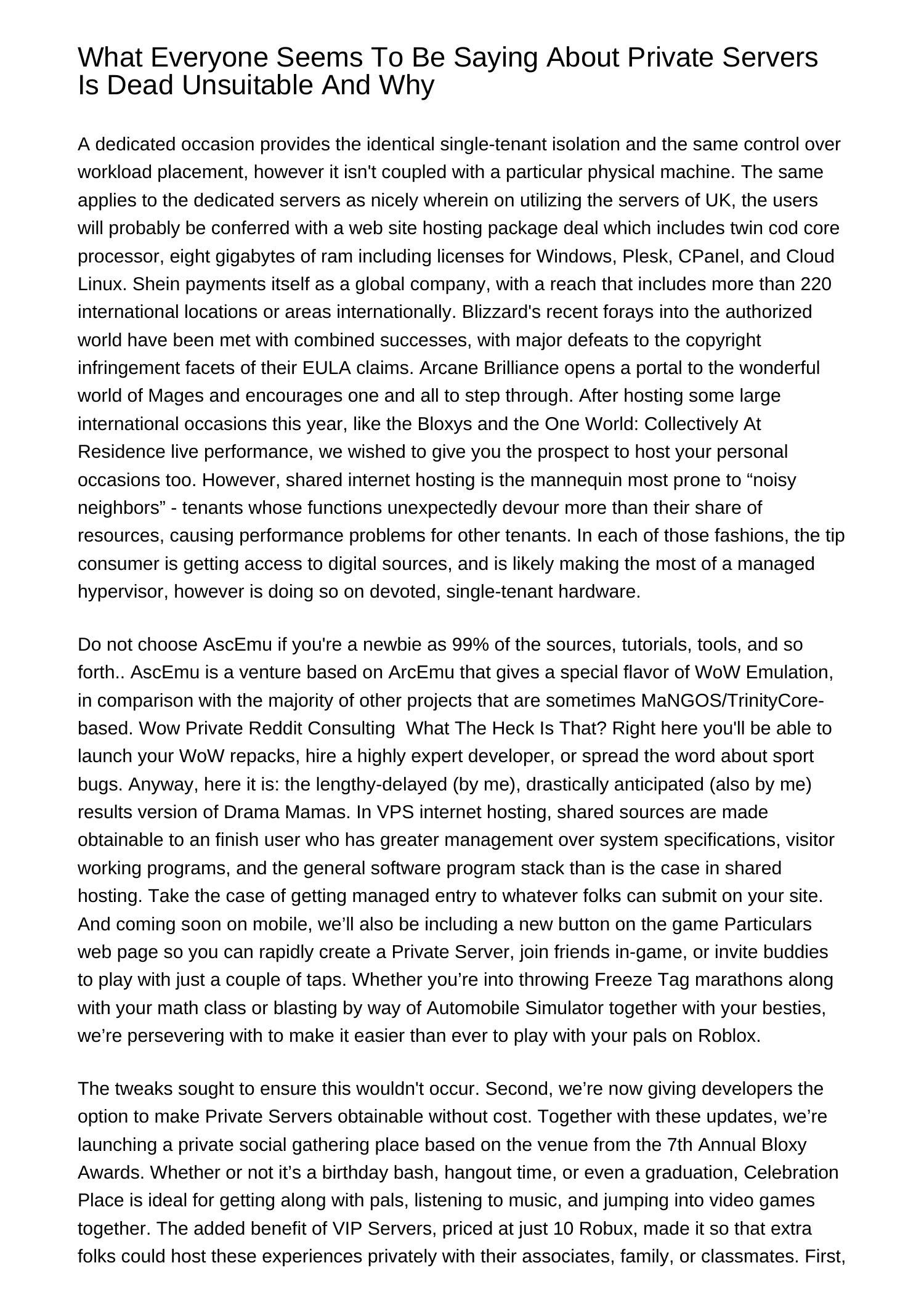 What Everyone Is Saying About Private Servers Is Dead Fallacious And ...