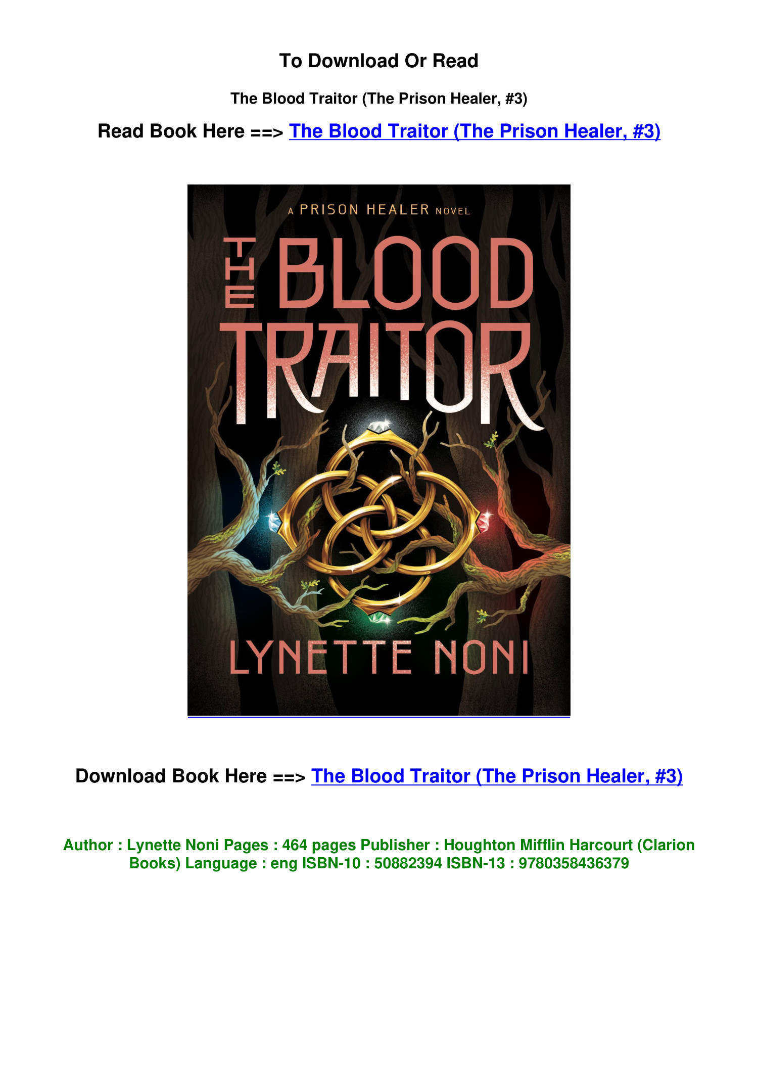 Download epub The Blood Traitor The Prison Healer 3 By Lynette Noni.pdf | DocDroid