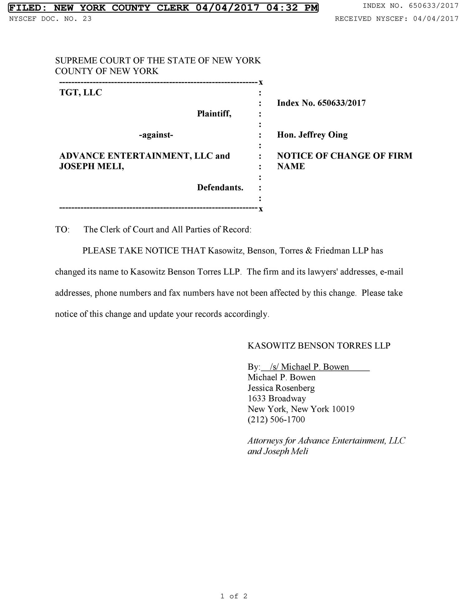 NOTICE OF CHANGE OF FIRM NAME OR ADDRESS (POST RJI).pdf | DocDroid