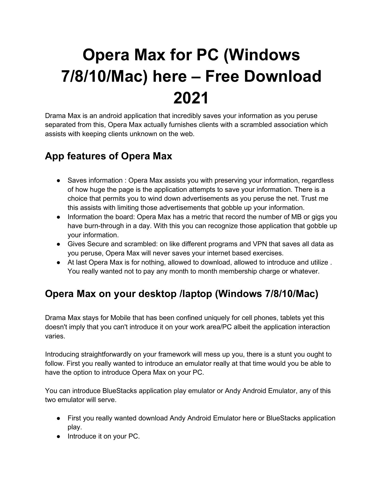 Opera Max for PC (Windows 7,8,10 Mac) here Free Download 2021.docx ...