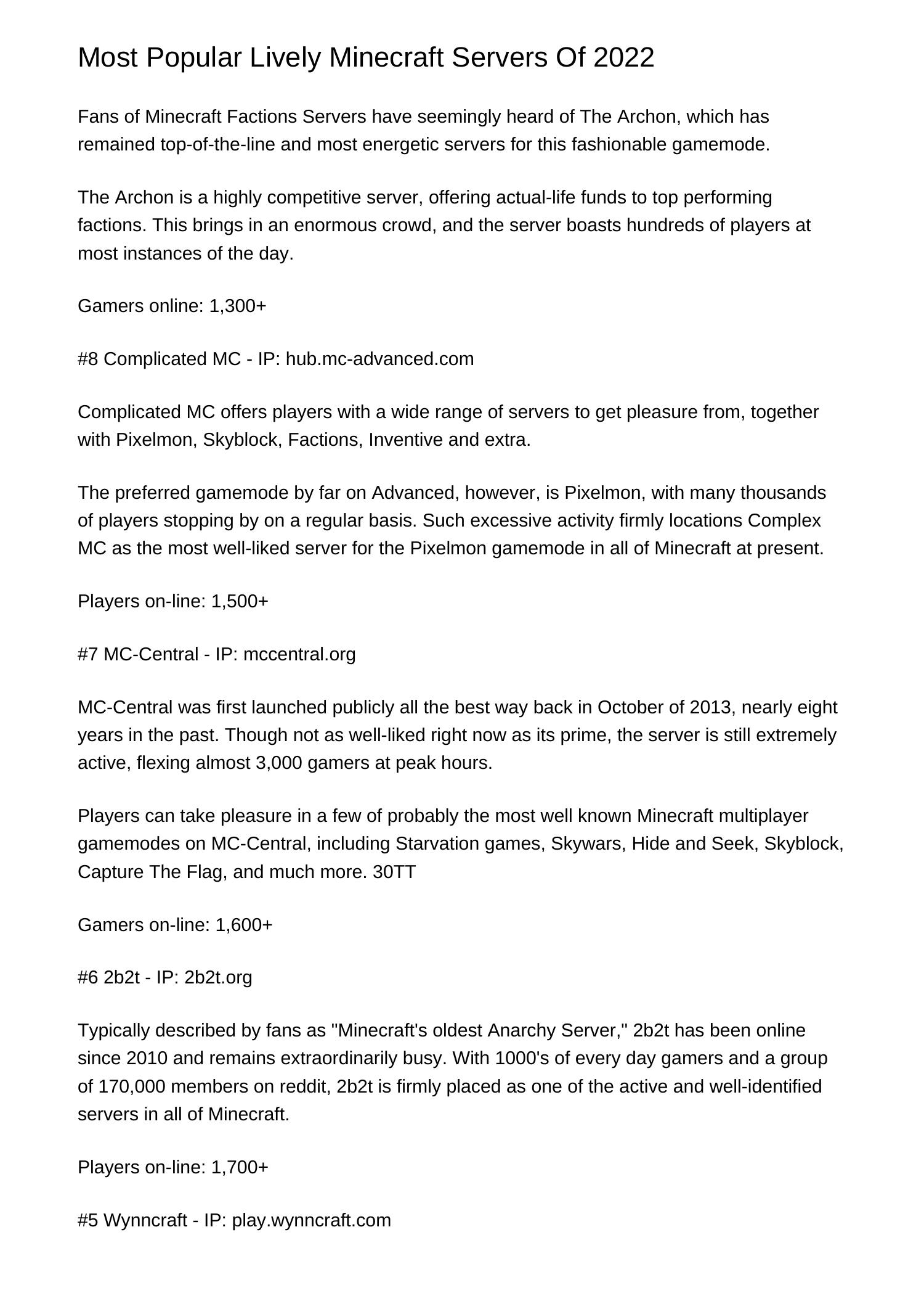 Most Popular Lively Minecraft Servers Of 2022hkedm.pdf.pdf | DocDroid