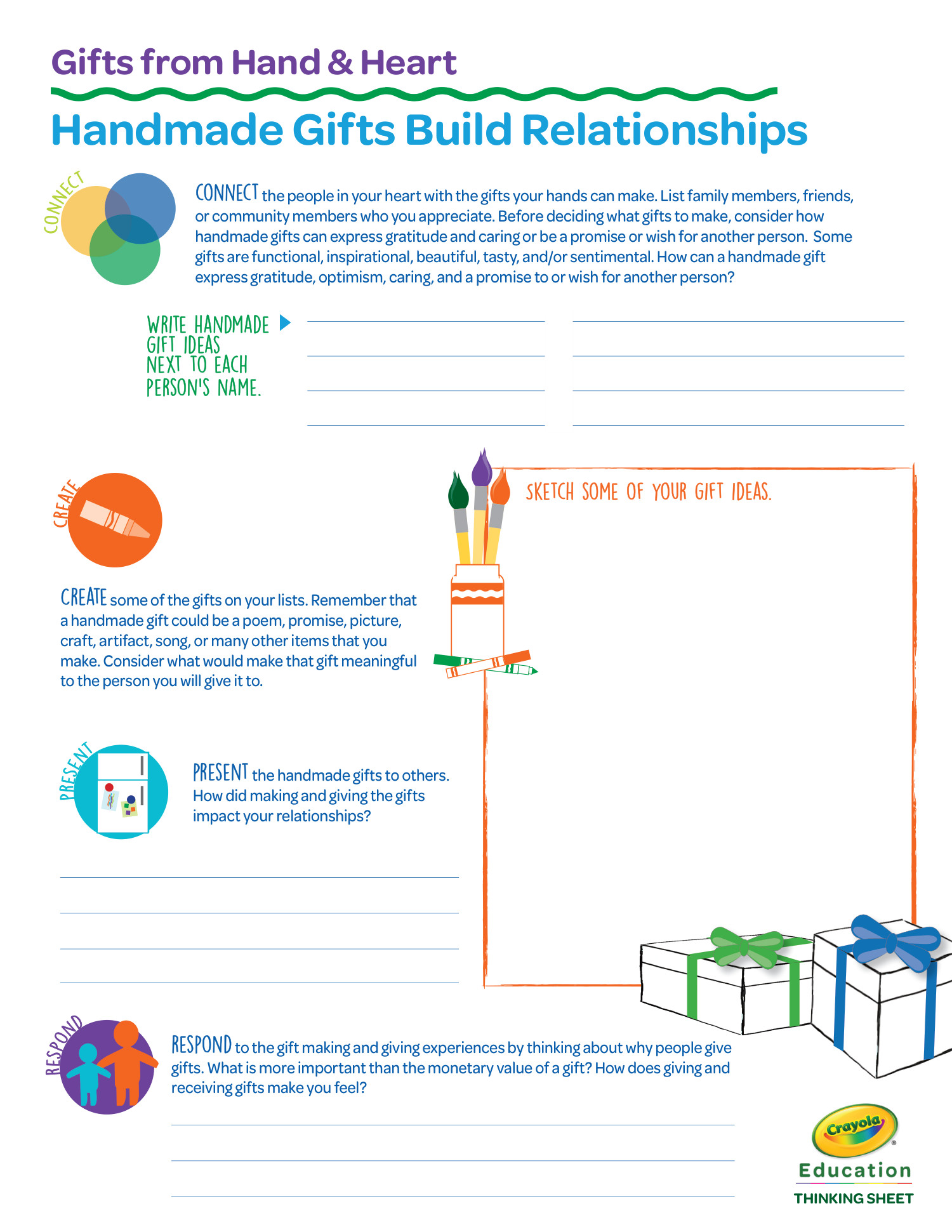 Student Thinking Sheet_Handmade Gifts Build Relationships_Crayola ...