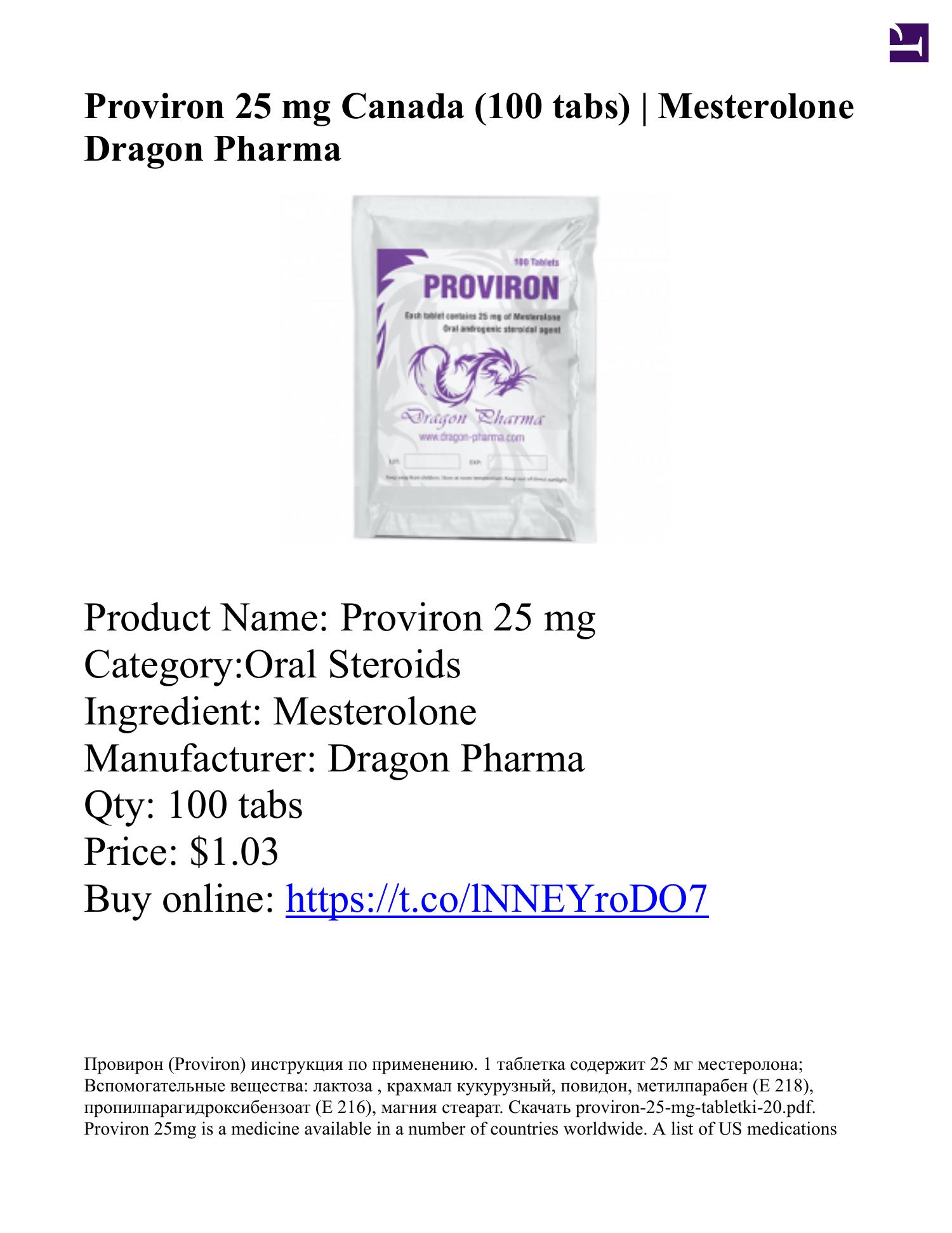 Proviron 25 mg Canada 100 tabs Dragon Pharma.pdf | DocDroid