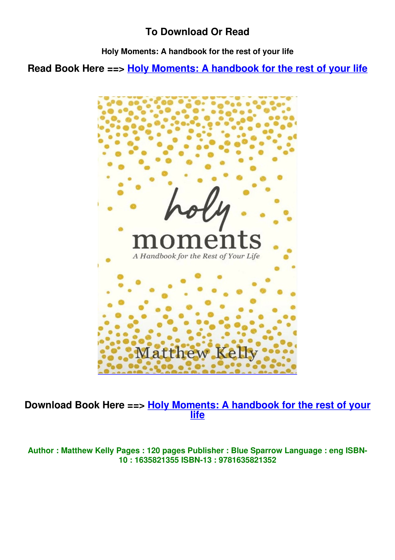 Download epub Holy Moments A handbook for the rest of your life by ...