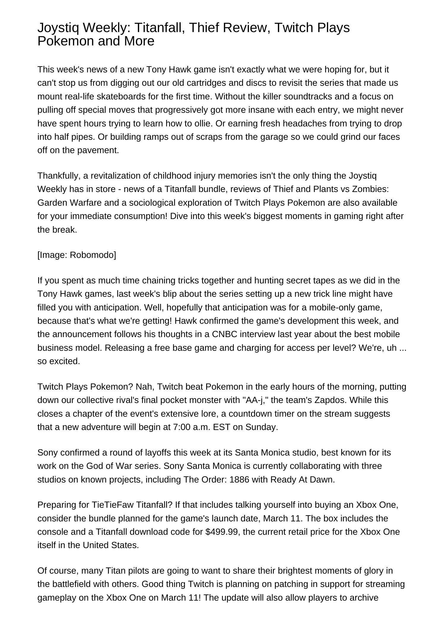 Joystiq Weekly Titanfall Review Thief Review And Twitch Plays ...