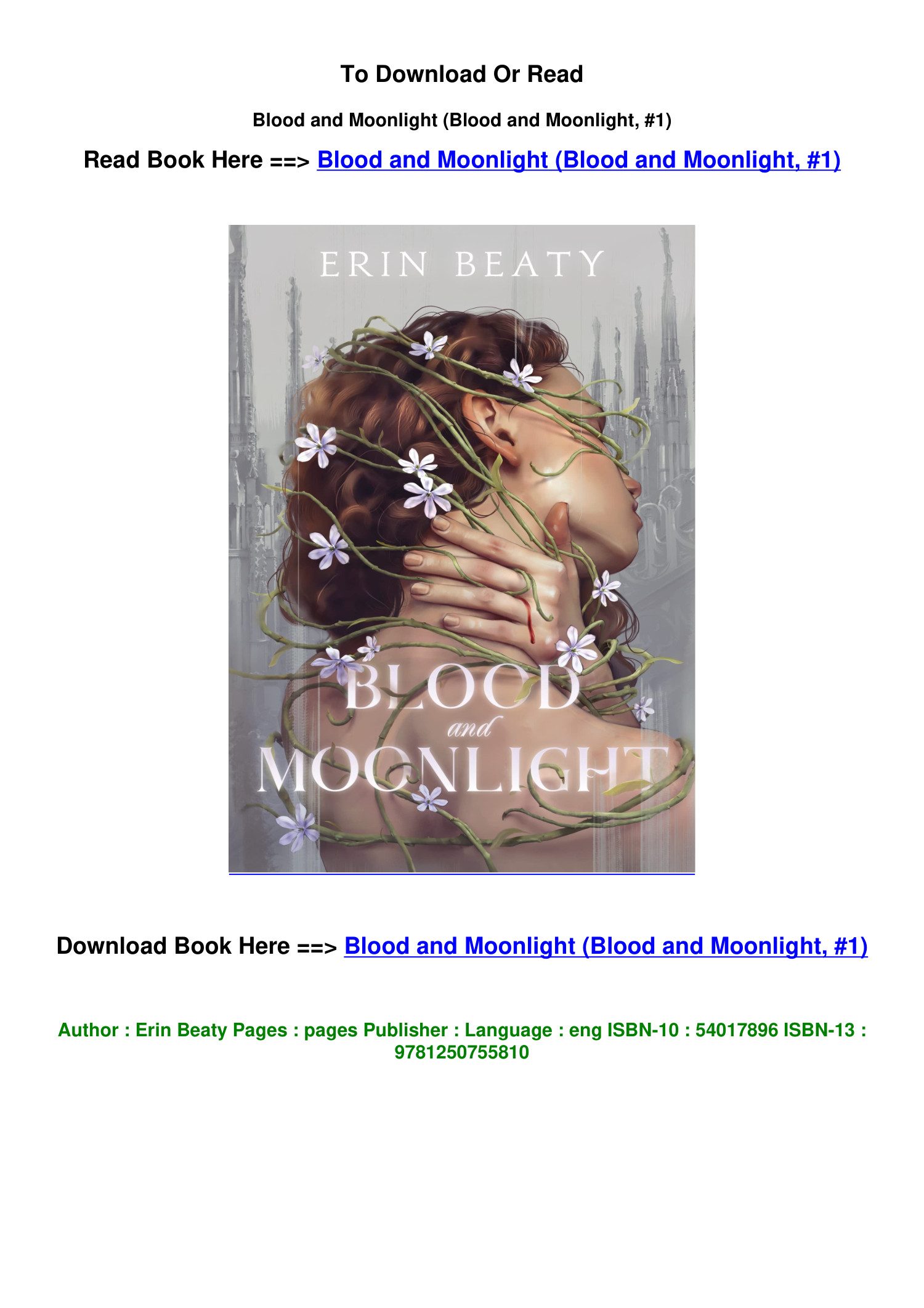 download PDF Blood and Moonlight Blood and Moonlight 1 by Erin Beaty ...