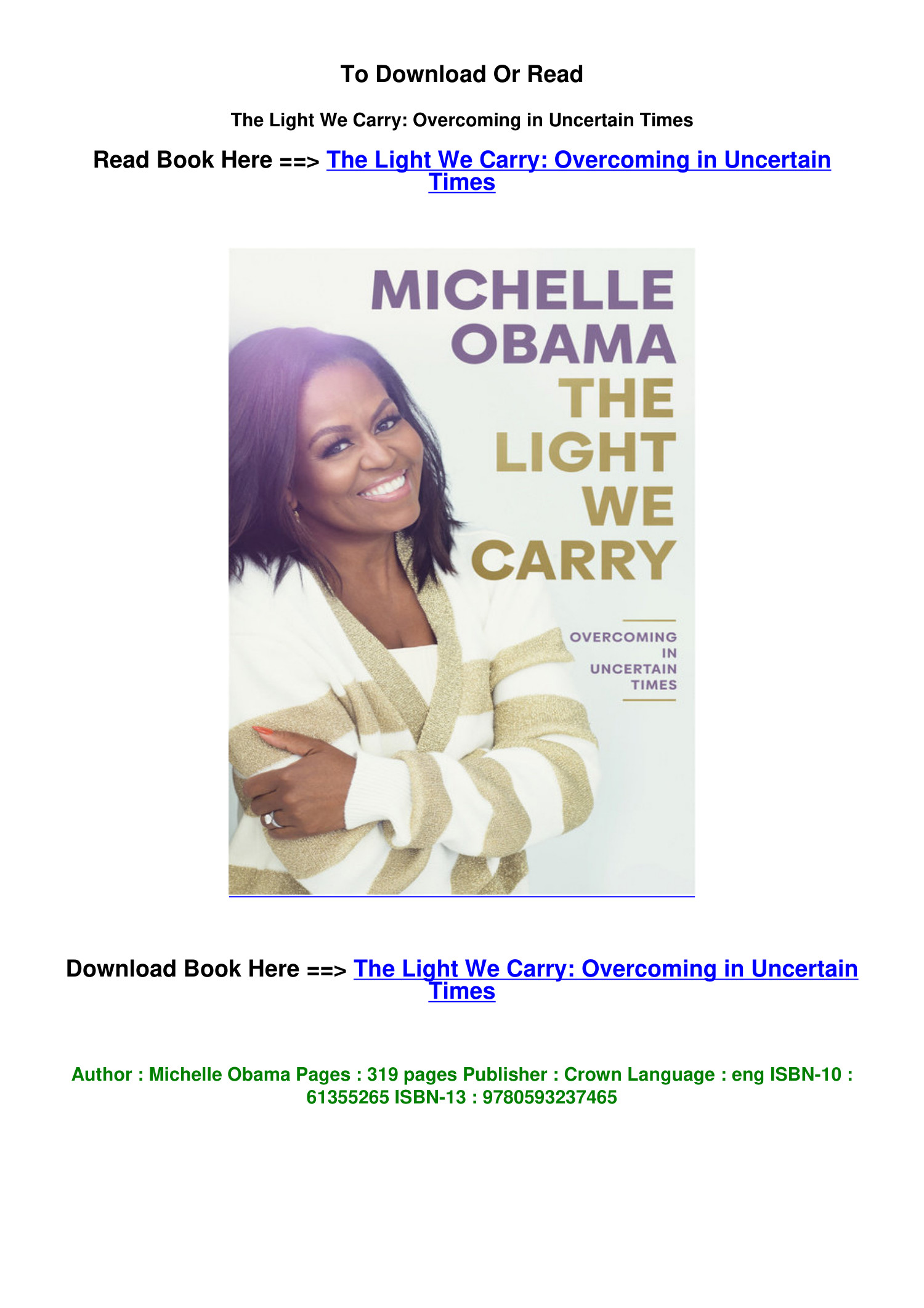 download Pdf The Light We Carry Overcoming in Uncertain Times BY Michelle Obama.pdf | DocDroid